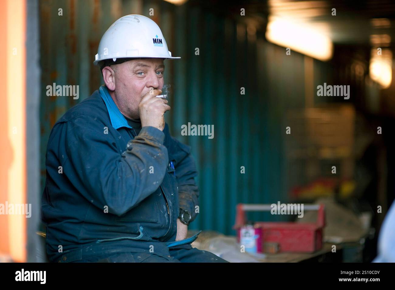 Construction Worker and his Break. Mature Adult, Caucasian Construction ...