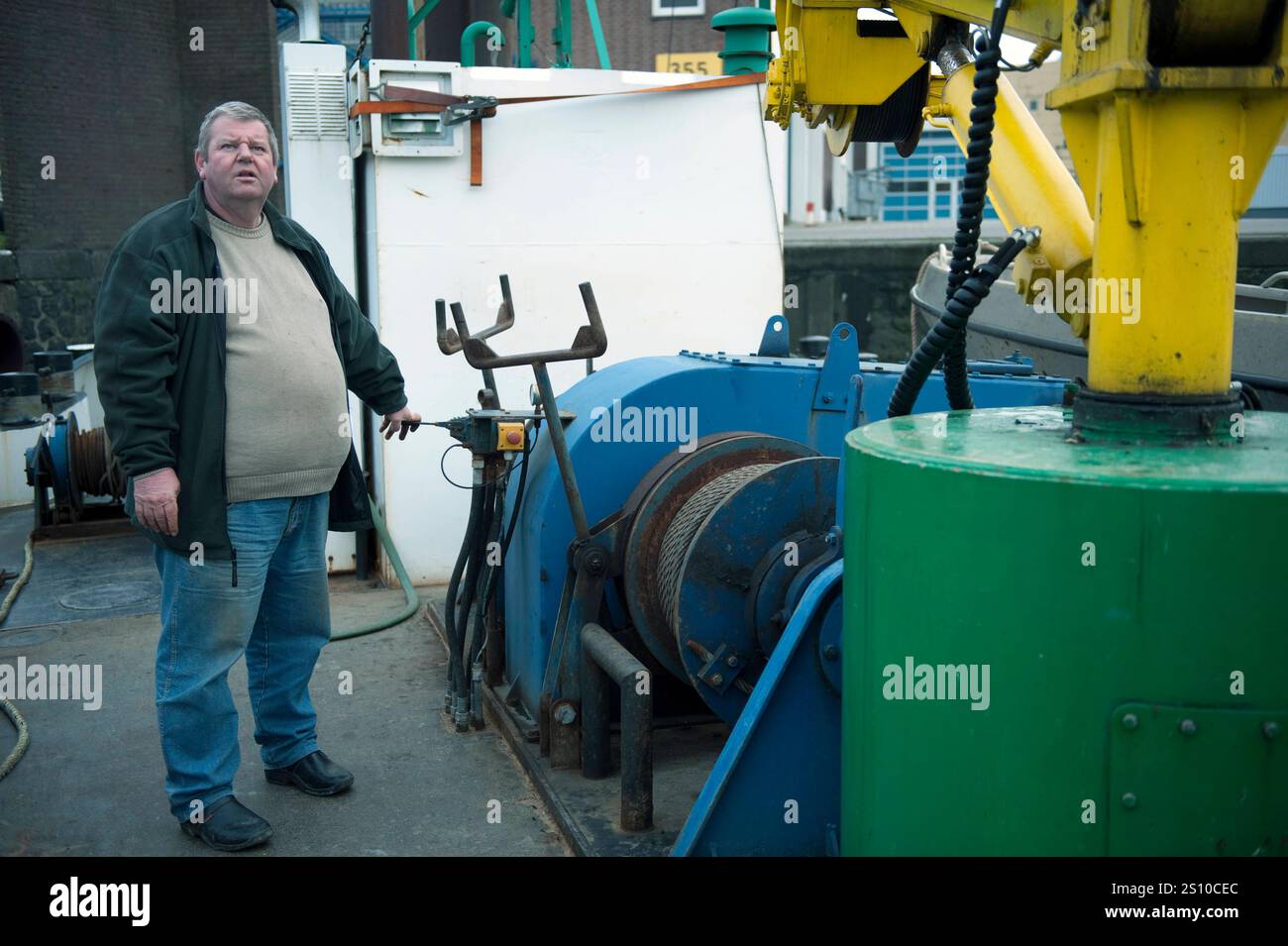 Man on Ship. Heavy Weight / Obese Man working oN Deck of a Measuring ...