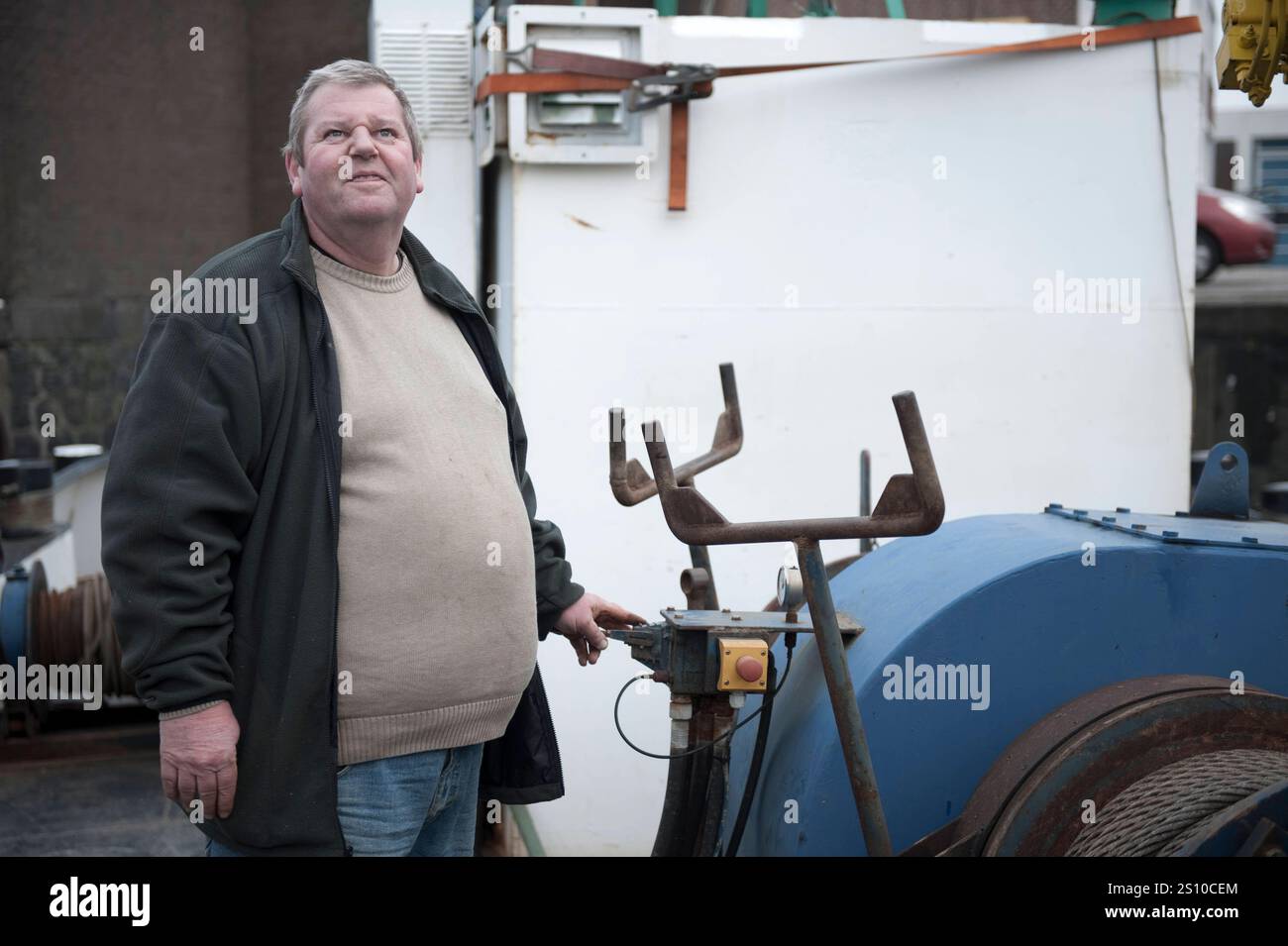 Man on Ship. Heavy Weight / Obese Man working oN Deck of a Measuring ...
