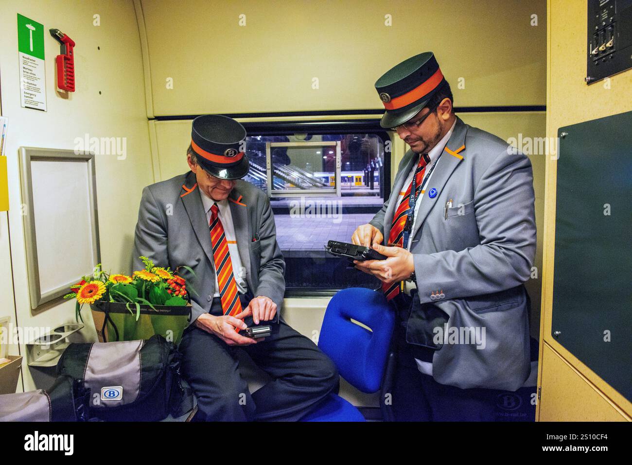 Goodbye of Benelux Train. Conductors of NMBS, the National Belgian ...