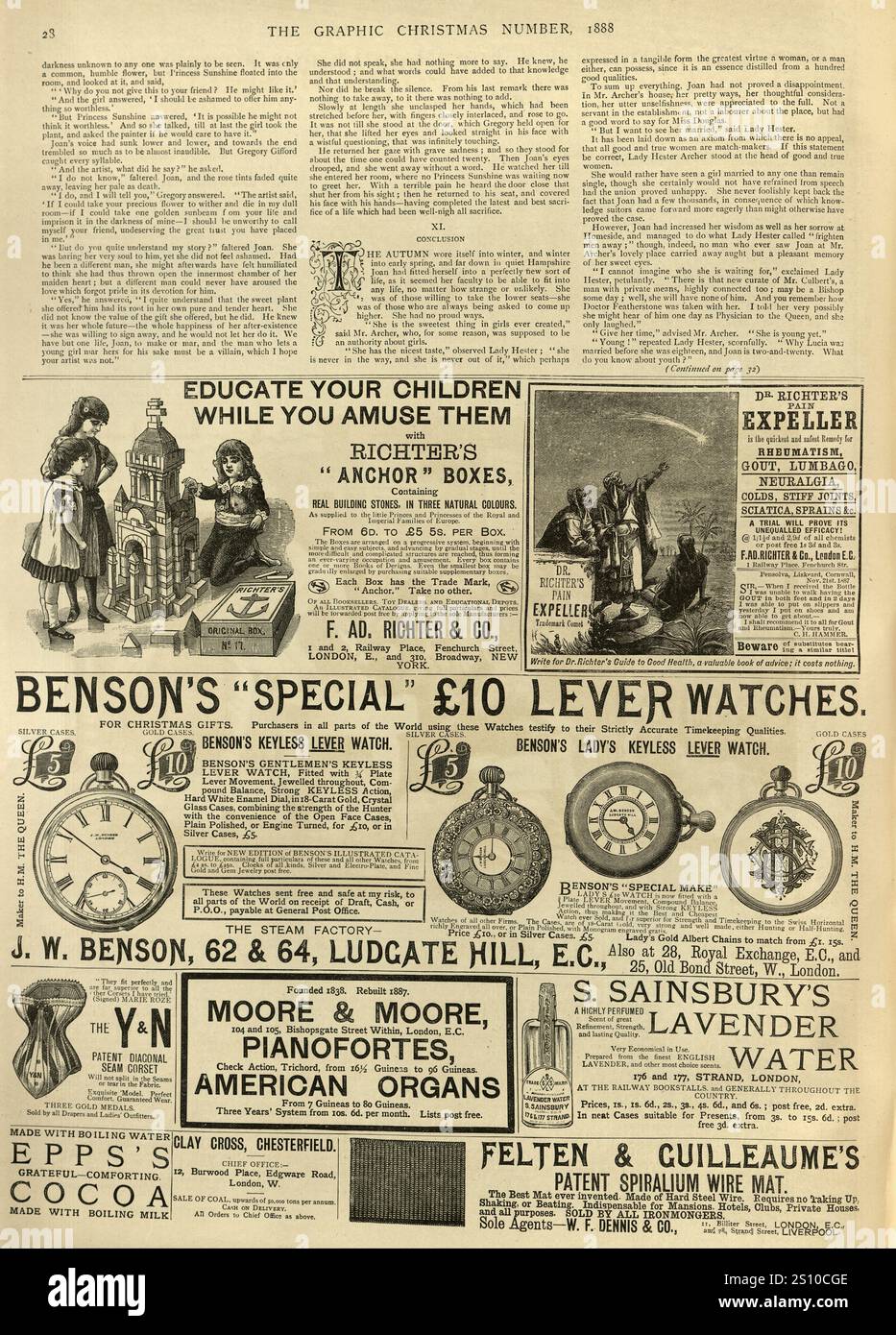 Old newspaper adverts, Children's toy building blocks, pocket watches ...
