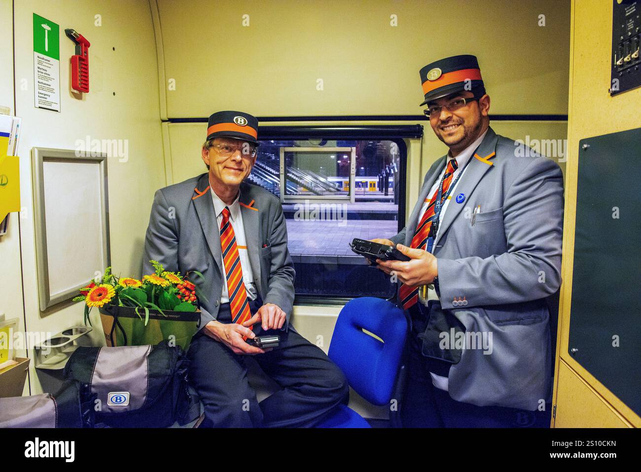 Goodbye of Benelux Train. Conductors of NMBS, the National Belgian ...