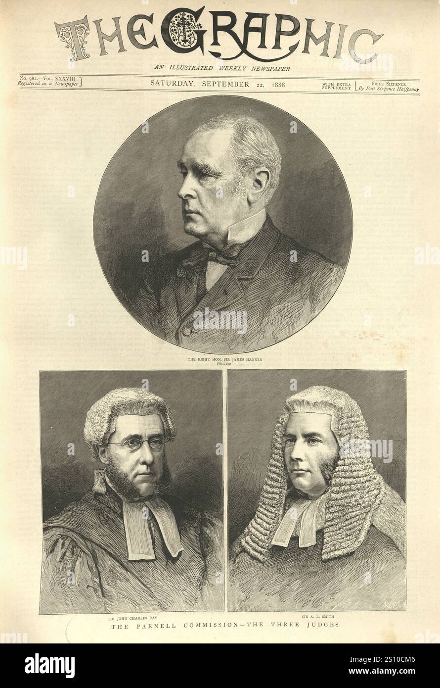 Victorian newspaper front page, Judges of the Parnell Commission, Sir ...