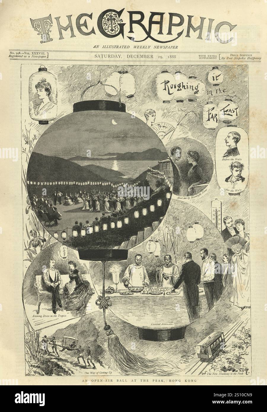Old newspaper front page, Open air ball at the Peak, Hong Kong ...