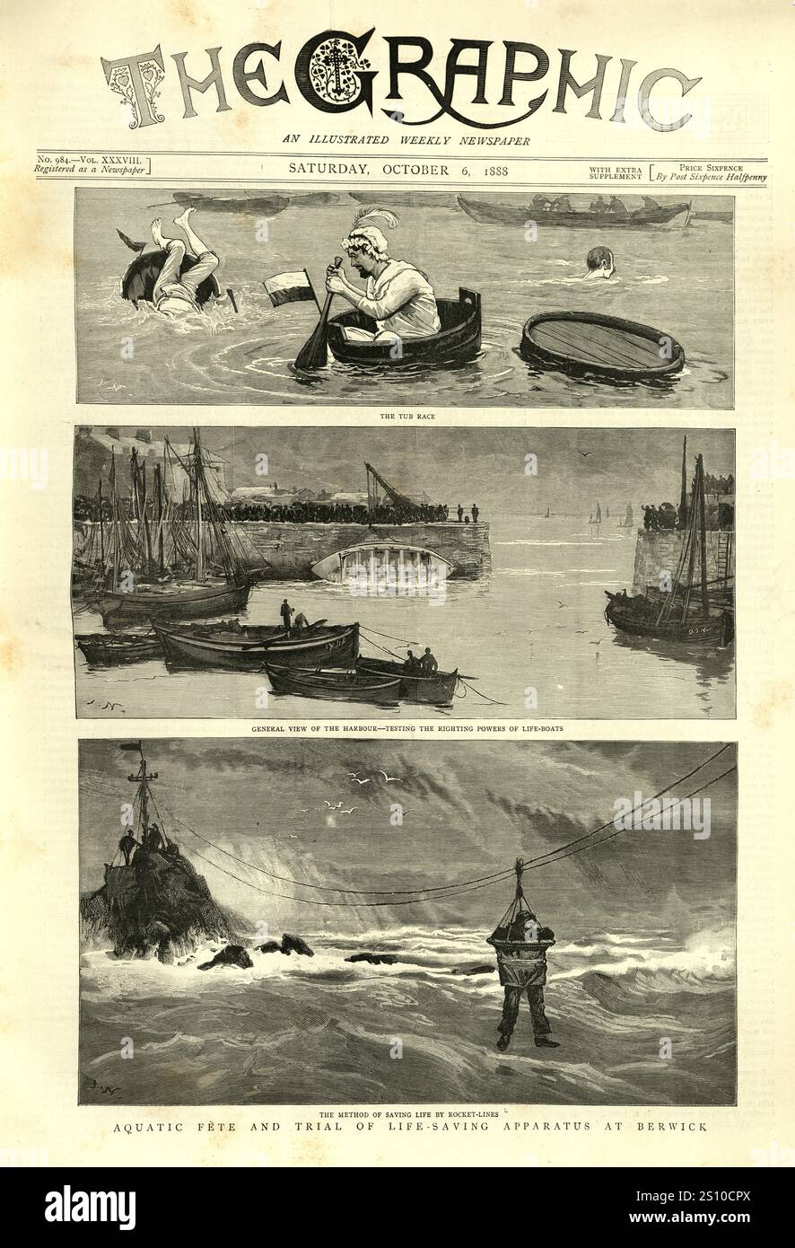 Trial of Life savings equipment at Berwick, Harbour, Lifeboat, Rocket ...