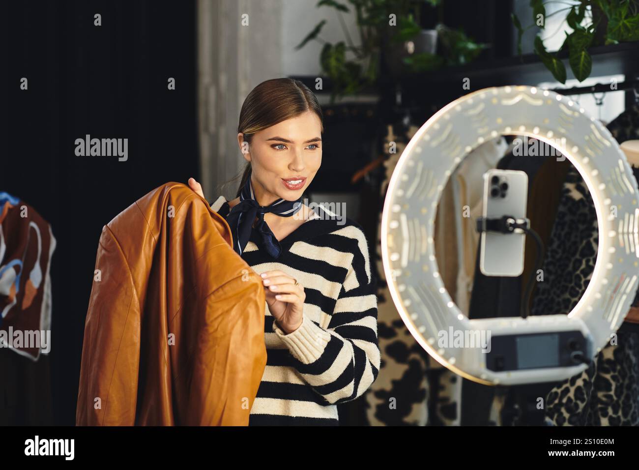 Young influencer engages viewers with fashion tips while showcasing ...