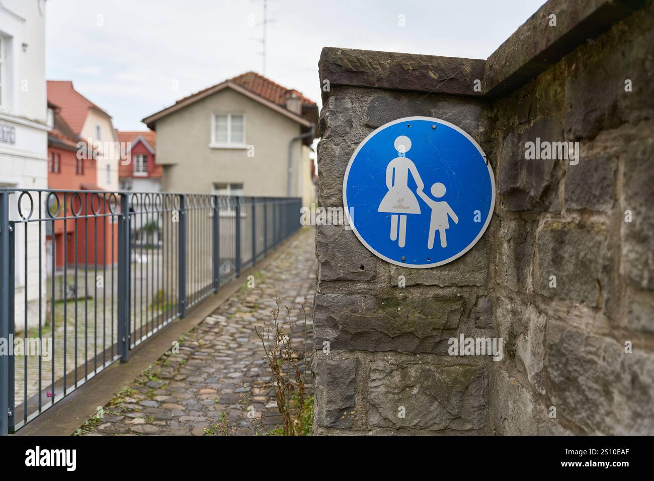 Traffic sign indicating a footpath in the town of Lindau on Lake ...