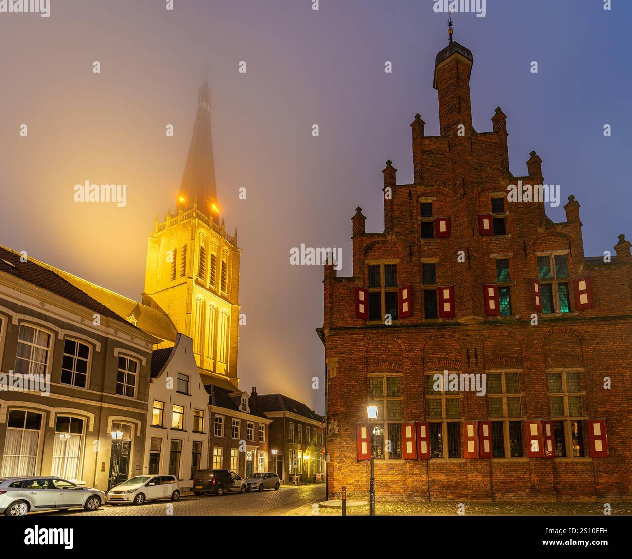 Doesburg in the evening, view of the Martinikerk church and the former ...
