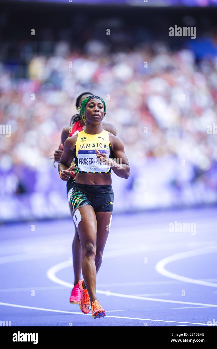 Shelly-Ann Fraser-Pryce participating in the 100 meters at the Paris 2024 Olympic Games Stock ...