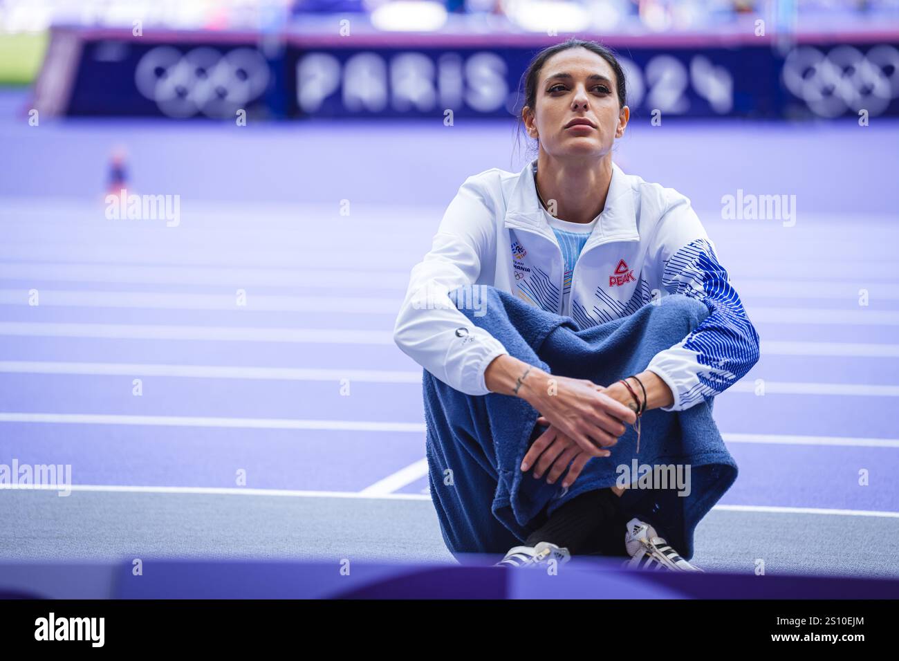 Daniela Stanciu participating in the high jump at the Paris 2024 ...