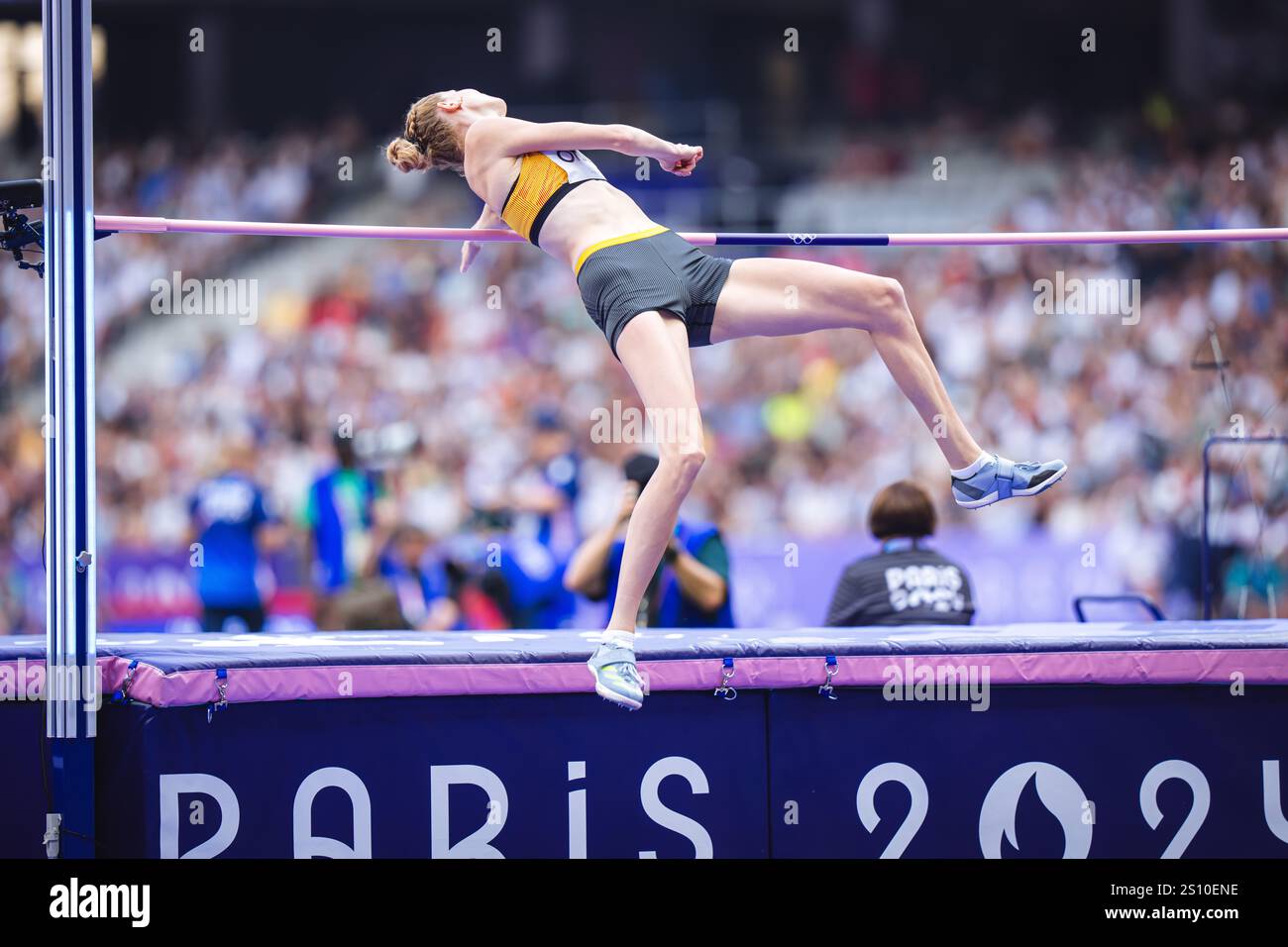 Imke Onnen participating in the high jump at the Paris 2024 Olympic ...