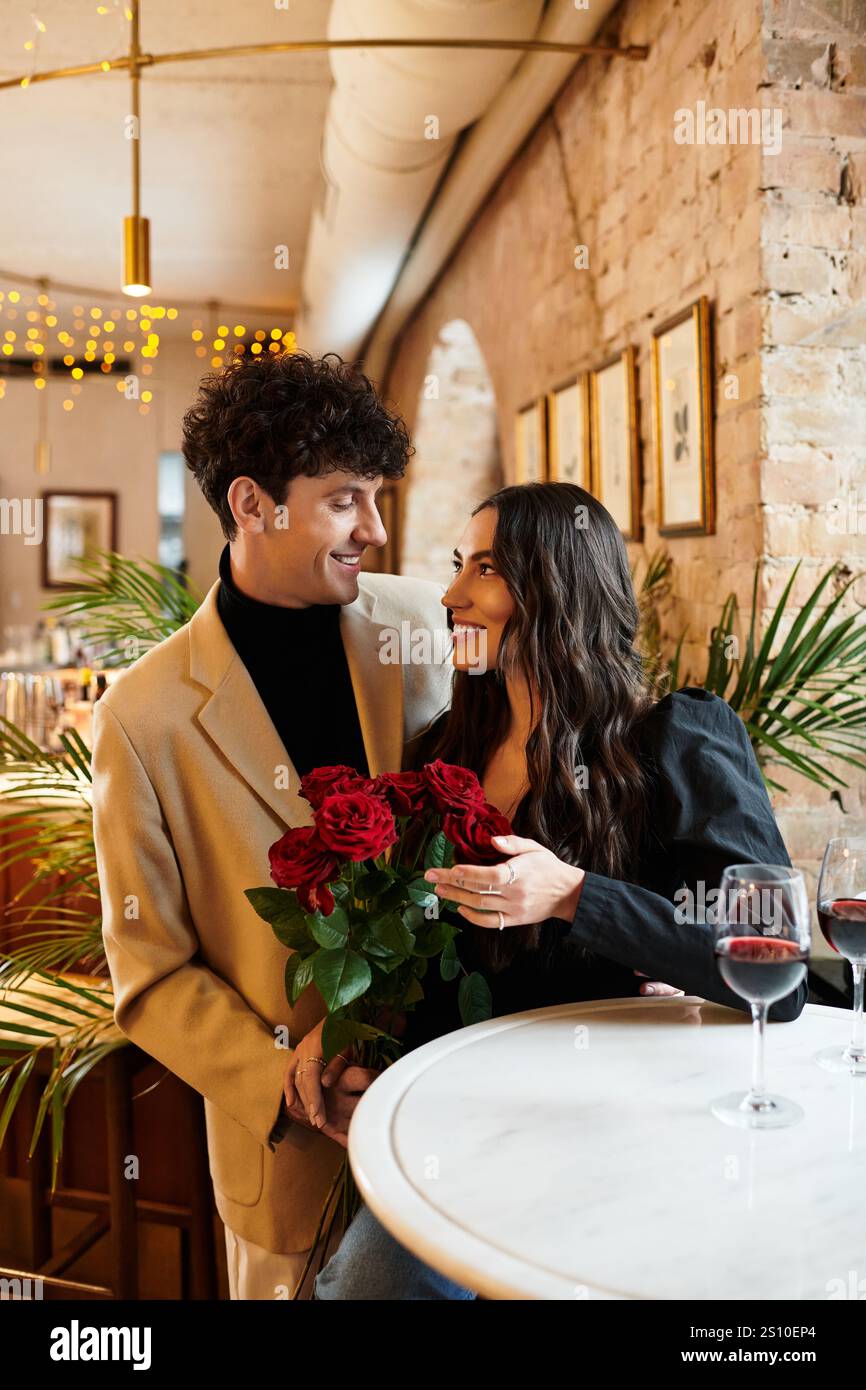 A young couple revels in their love, sharing a special moment while ...