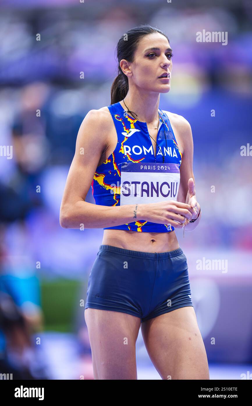 Daniela Stanciu participating in the high jump at the Paris 2024 ...