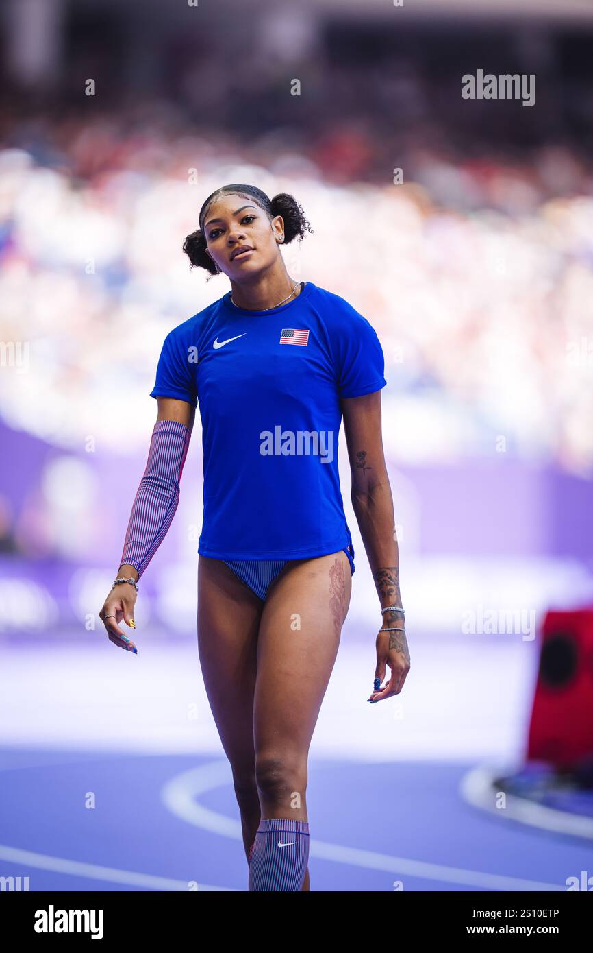 Rachel Glenn participating in the high jump at the Paris 2024 Olympic ...