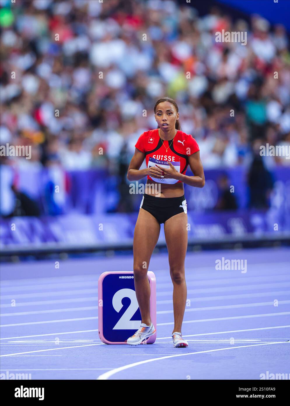 Rachel Pellaud participating in the 800 meters at the Paris 2024 ...