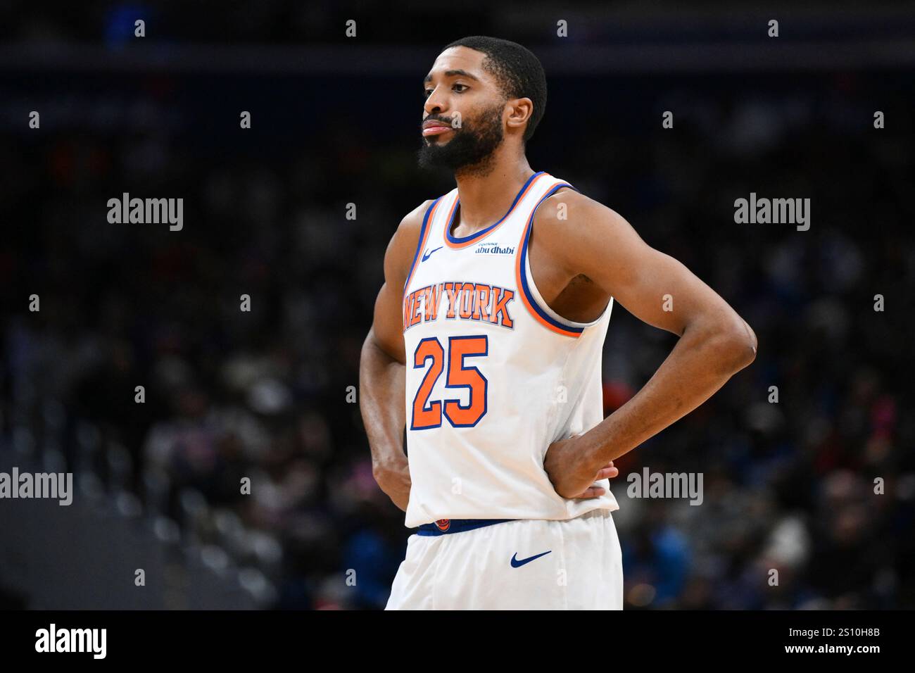 New York Knicks forward Mikal Bridges (25) looks on during the second ...