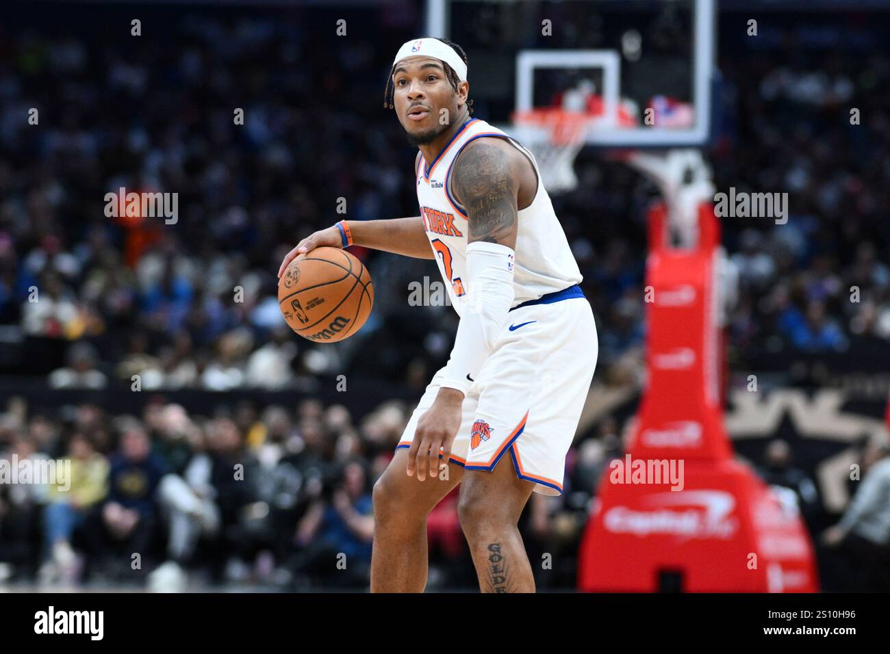 New York Knicks guard Miles McBride handles the ball during the second ...