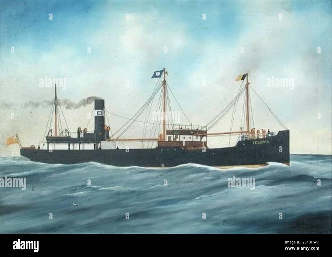 A. J. Jansen - View of the Coaster 'Felspar' flying the Belgian ...