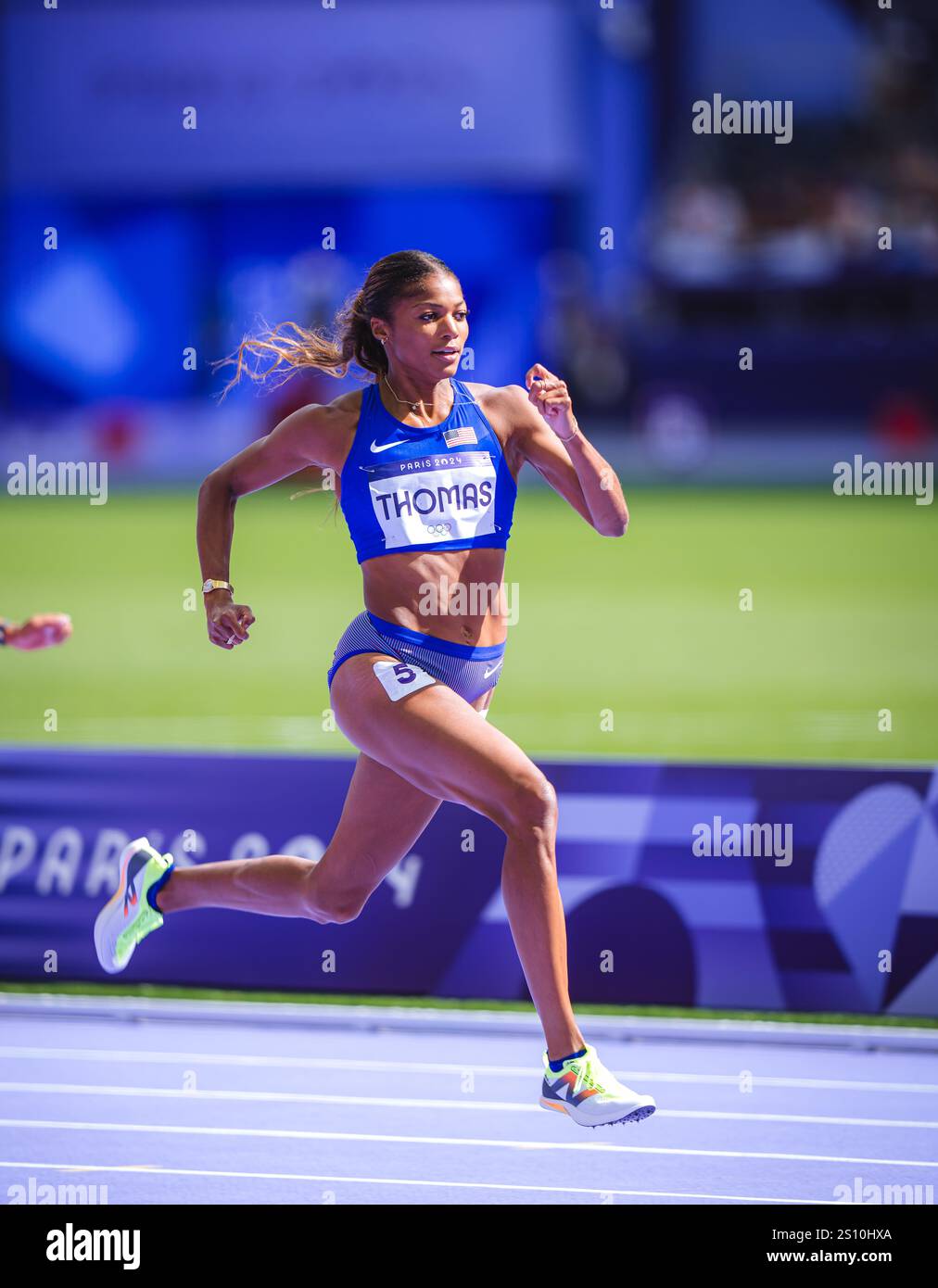 Gabrielle Thomas participating in the 200 meters at the Paris 2024 ...