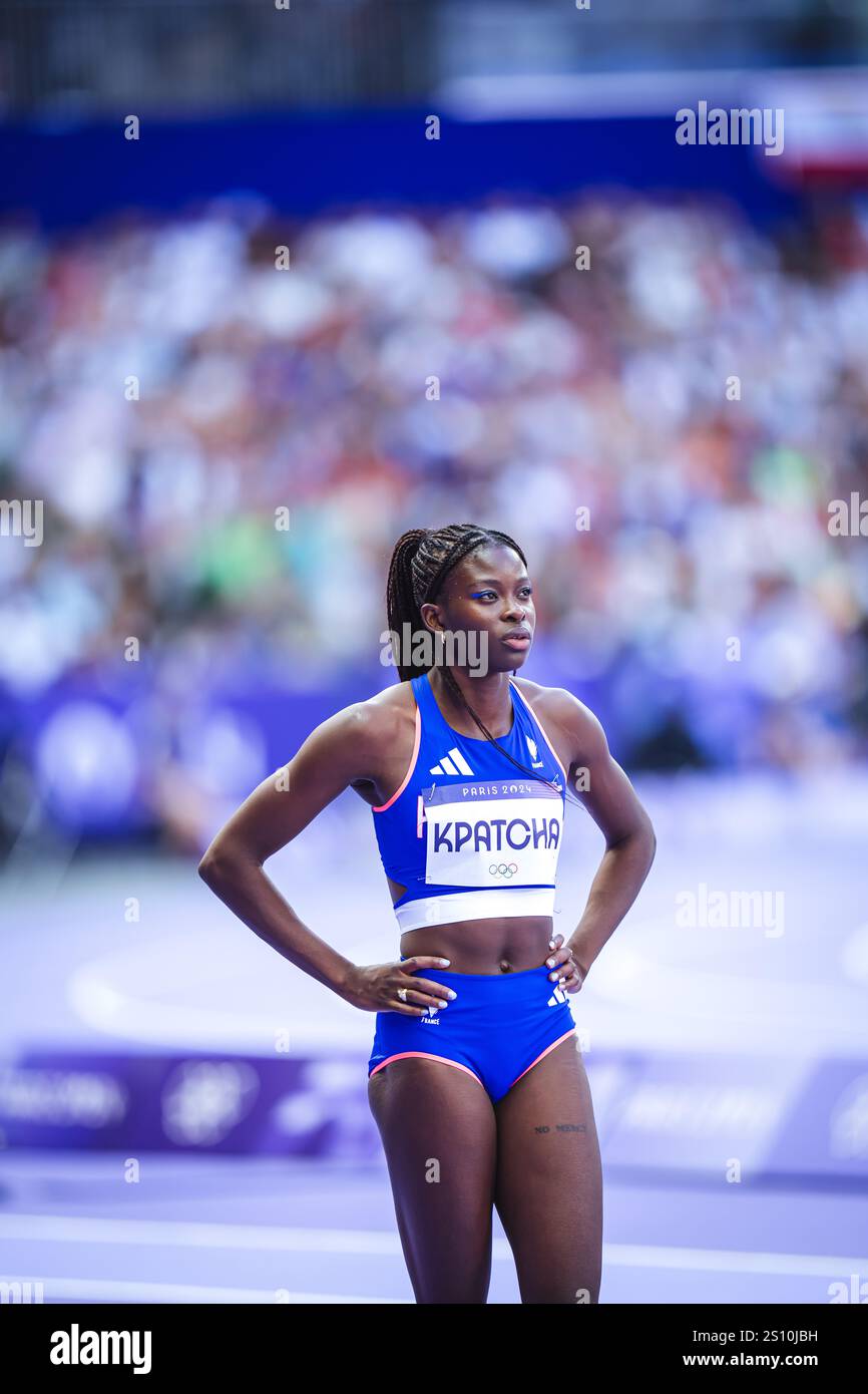 Hilary Kpatcha participating in the long jump at the Paris 2024 Olympic ...