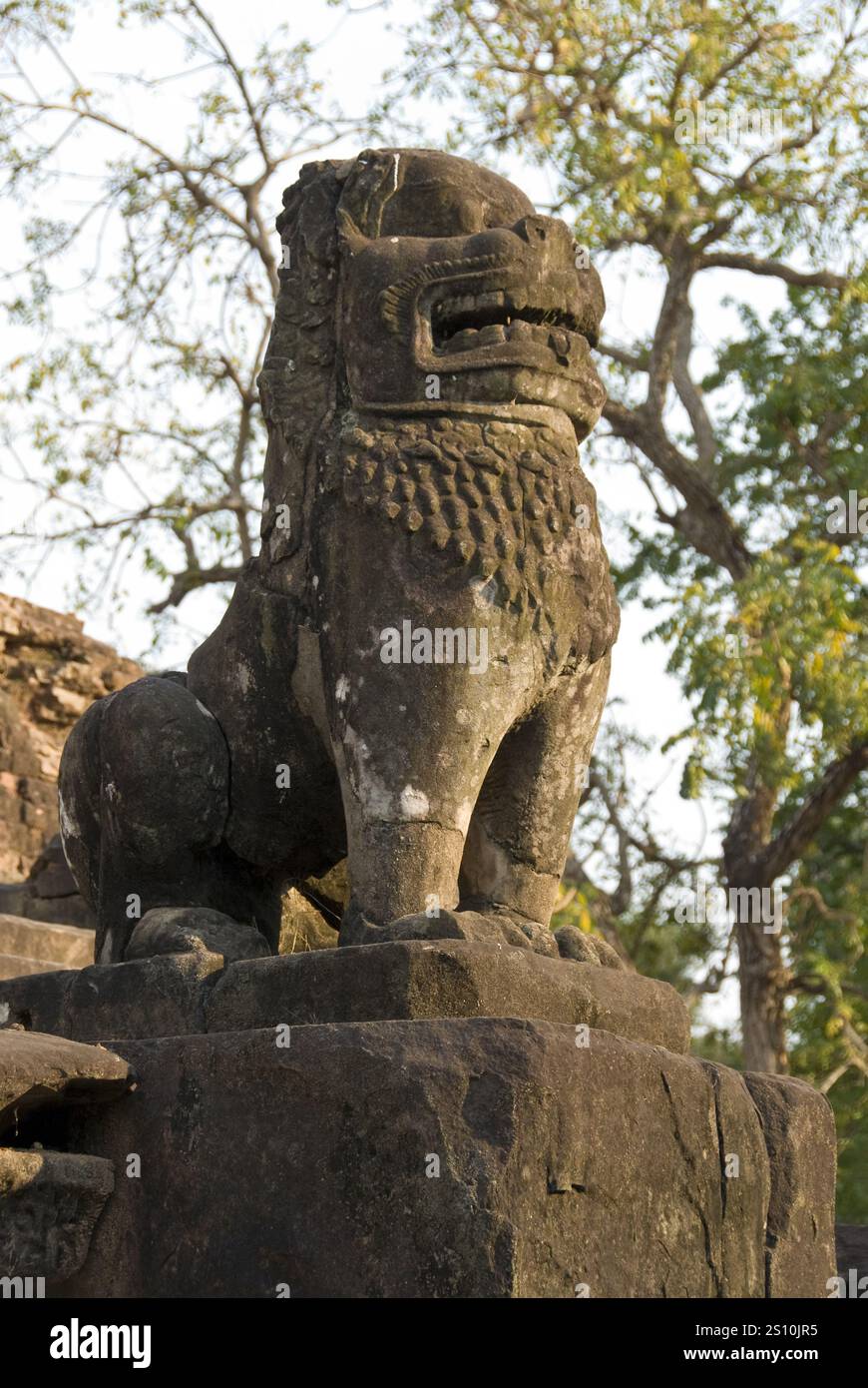 Lion statues at Bakong, the first temple mountain built by the Khmer empire at Angkor, near Siem ...