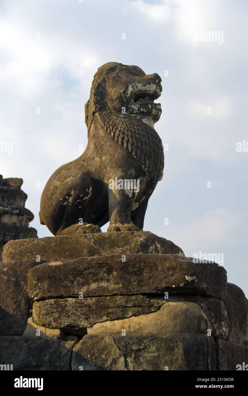 Lion statues at Bakong, the first temple mountain built by the Khmer empire at Angkor, near Siem ...