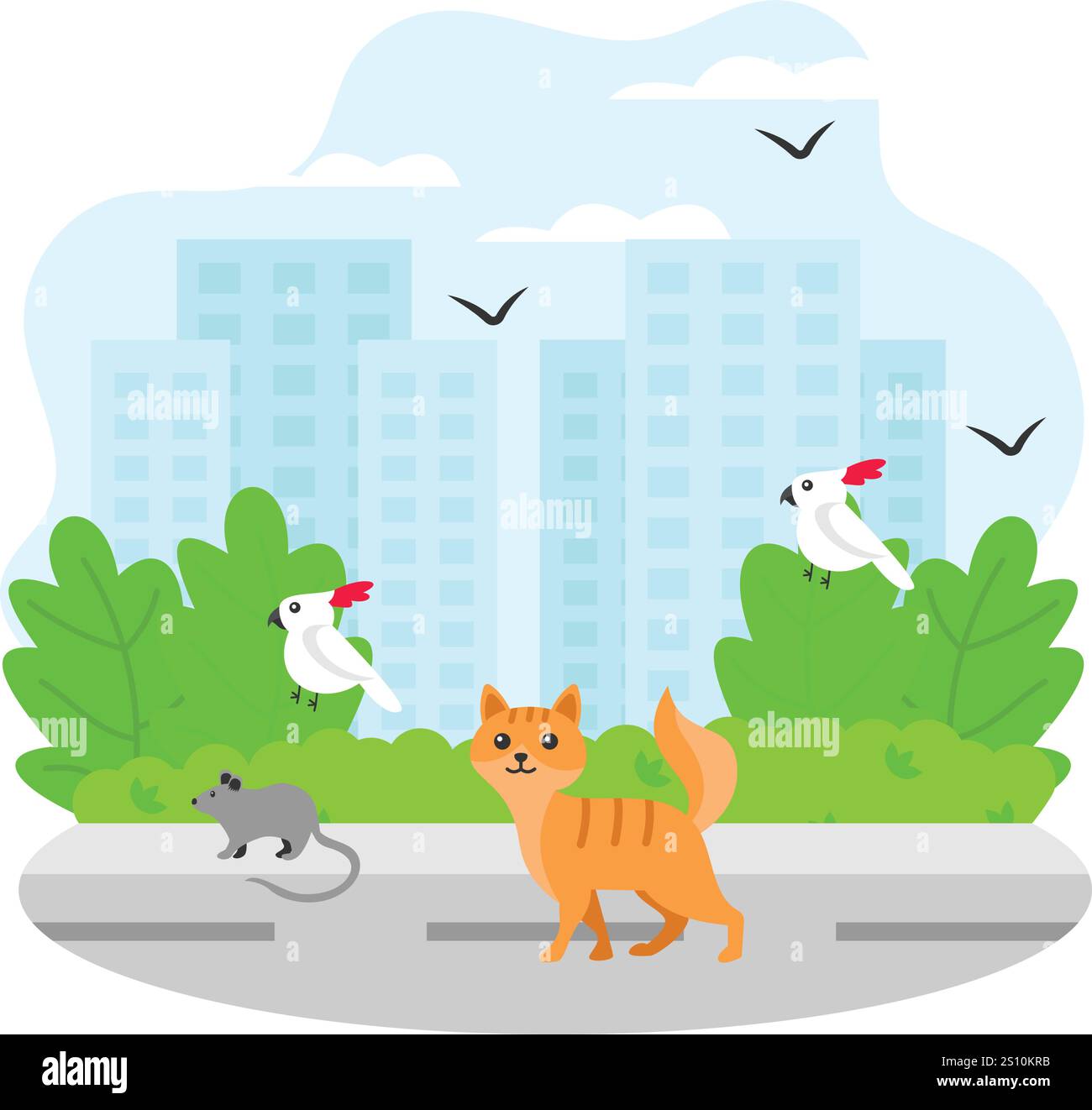 playful cat, a flock of chirping birds, and a scurrying mouse shared ...