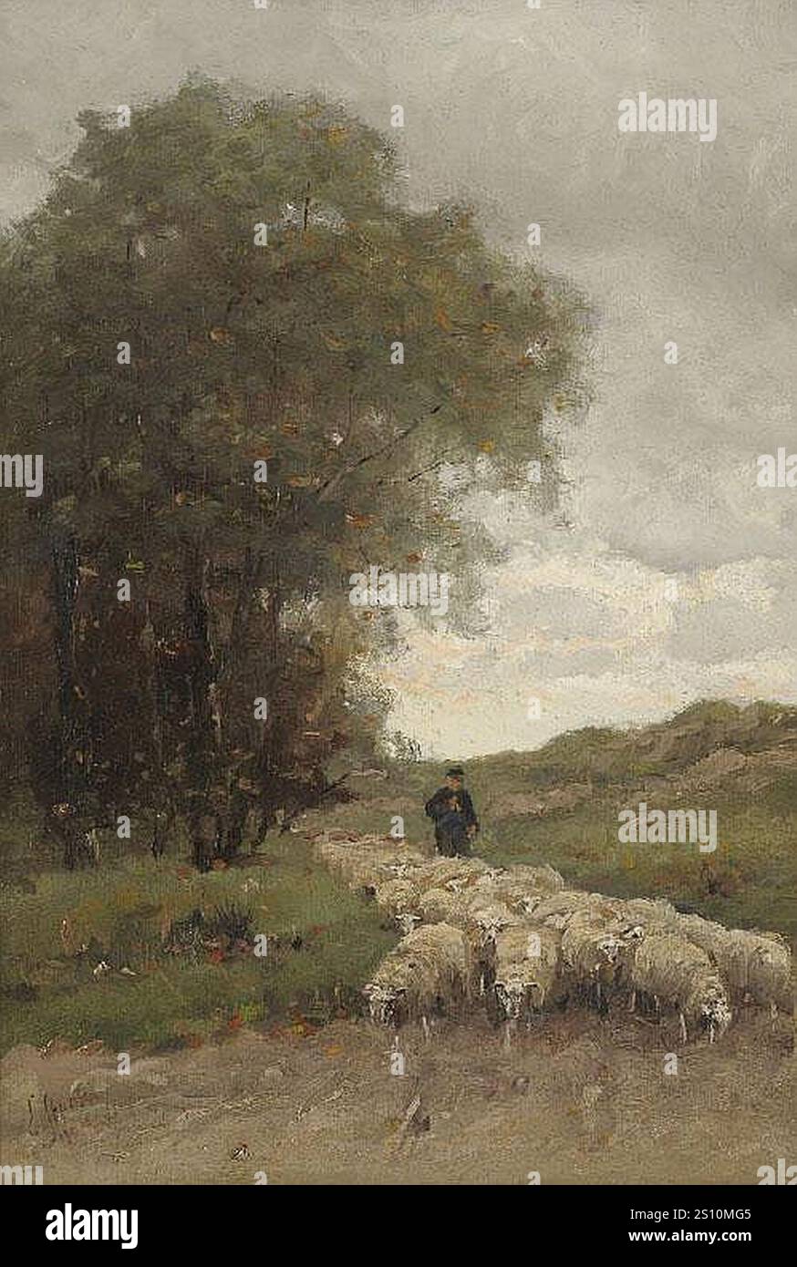 Elias Stark, Drover on a lane with sheep Stock Photo - Alamy