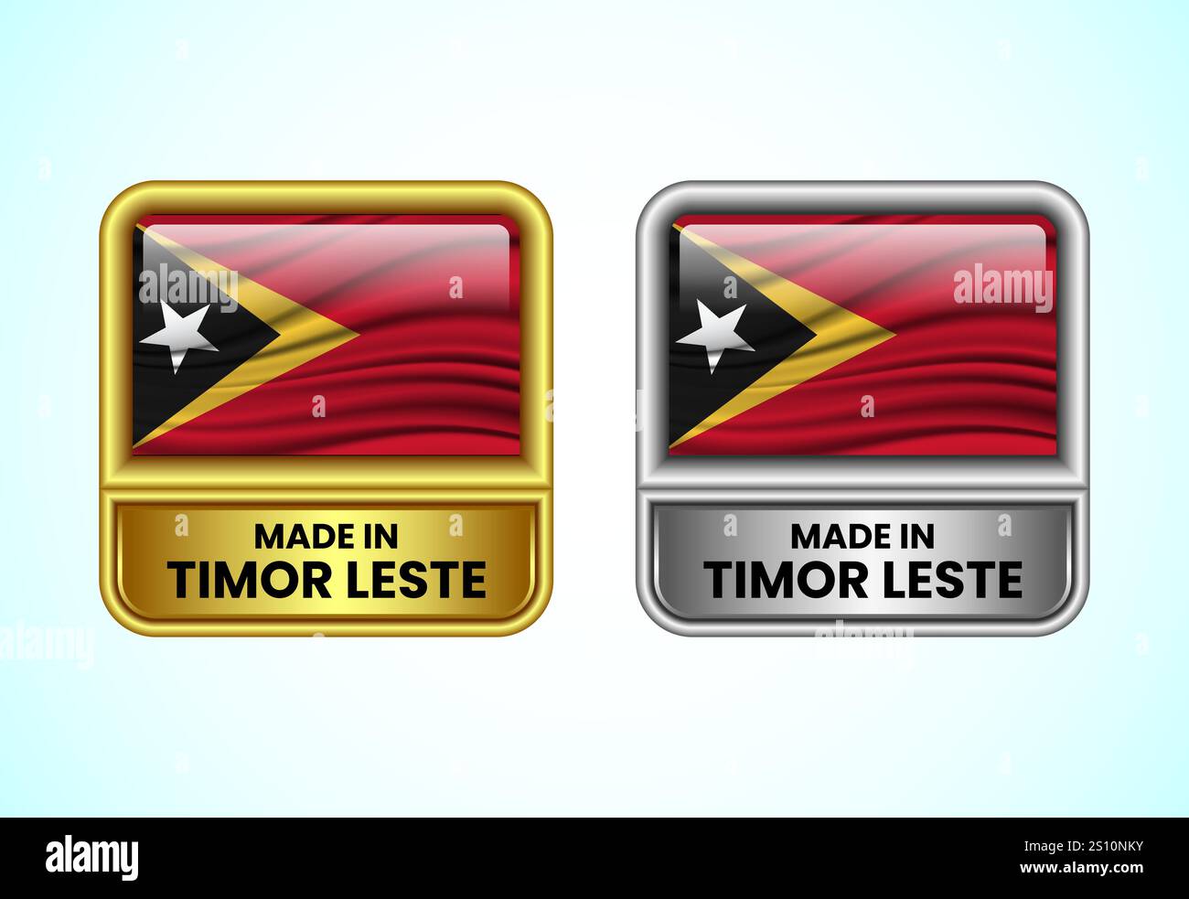 Made in Timor Leste label icon in gold and silver color. Flag icon set ...