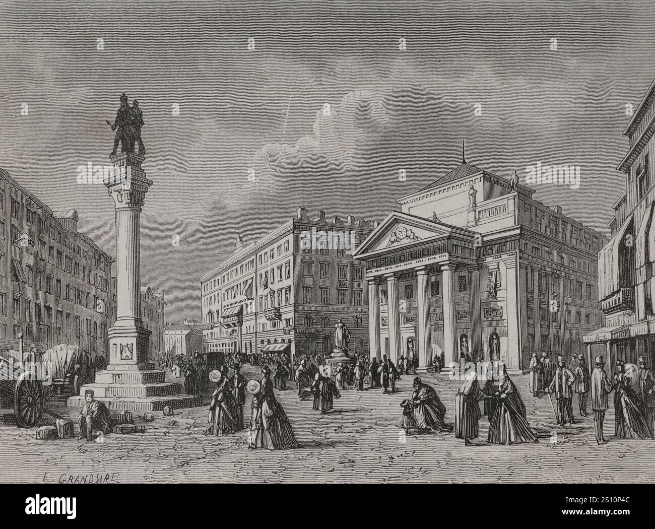 Trieste, Italy. Stock Exchange Square. Drawing by E. Grandsire ...
