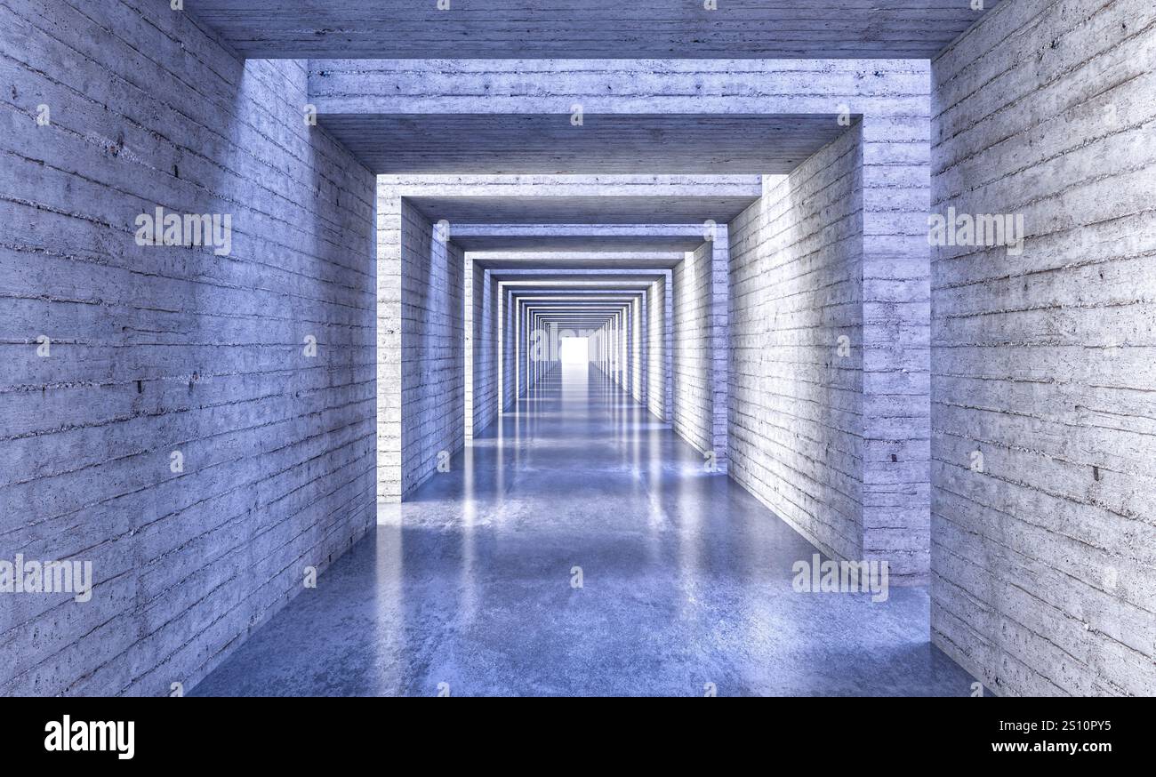 Empty concrete corridor modern architecture structure 3d background ...