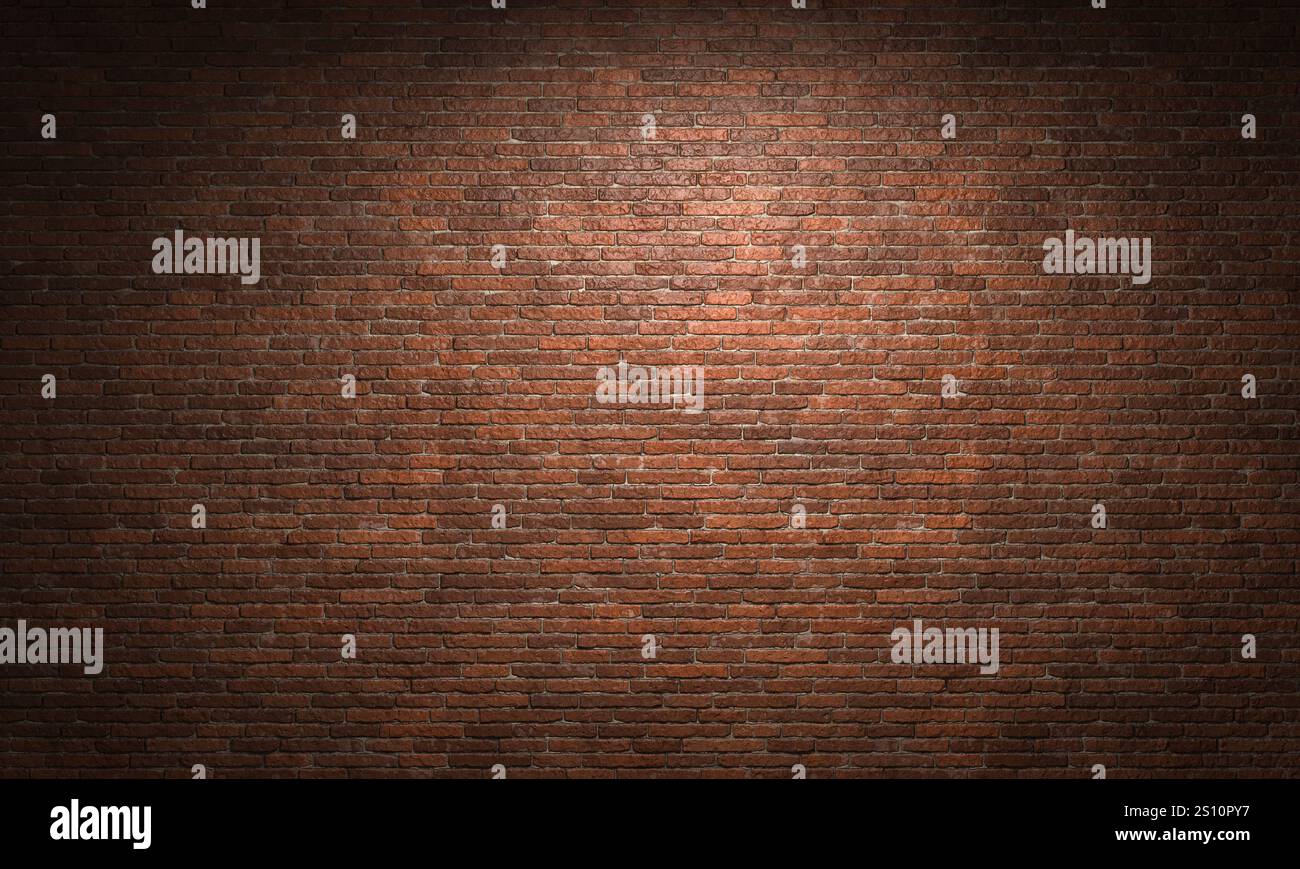 Red brick wall background texture illuminated spotlight 3d Stock Photo ...
