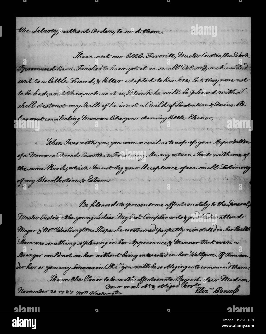 Elizabeth Willing Powel Letter, to Mrs. Martha Washington, 30 November ...
