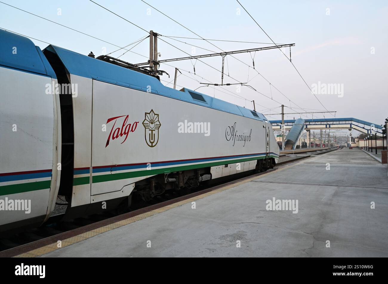 The Afrosiyob high-speed train at the station in Samarkand, Uzbekistan ...