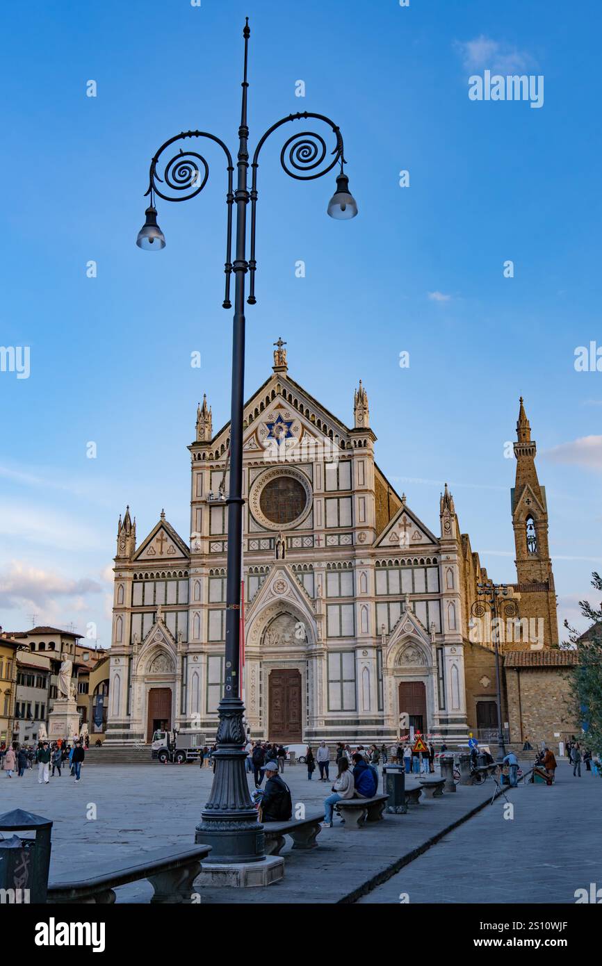 The Piazza Santa Croce and facade and bell tower of the Basilica of ...