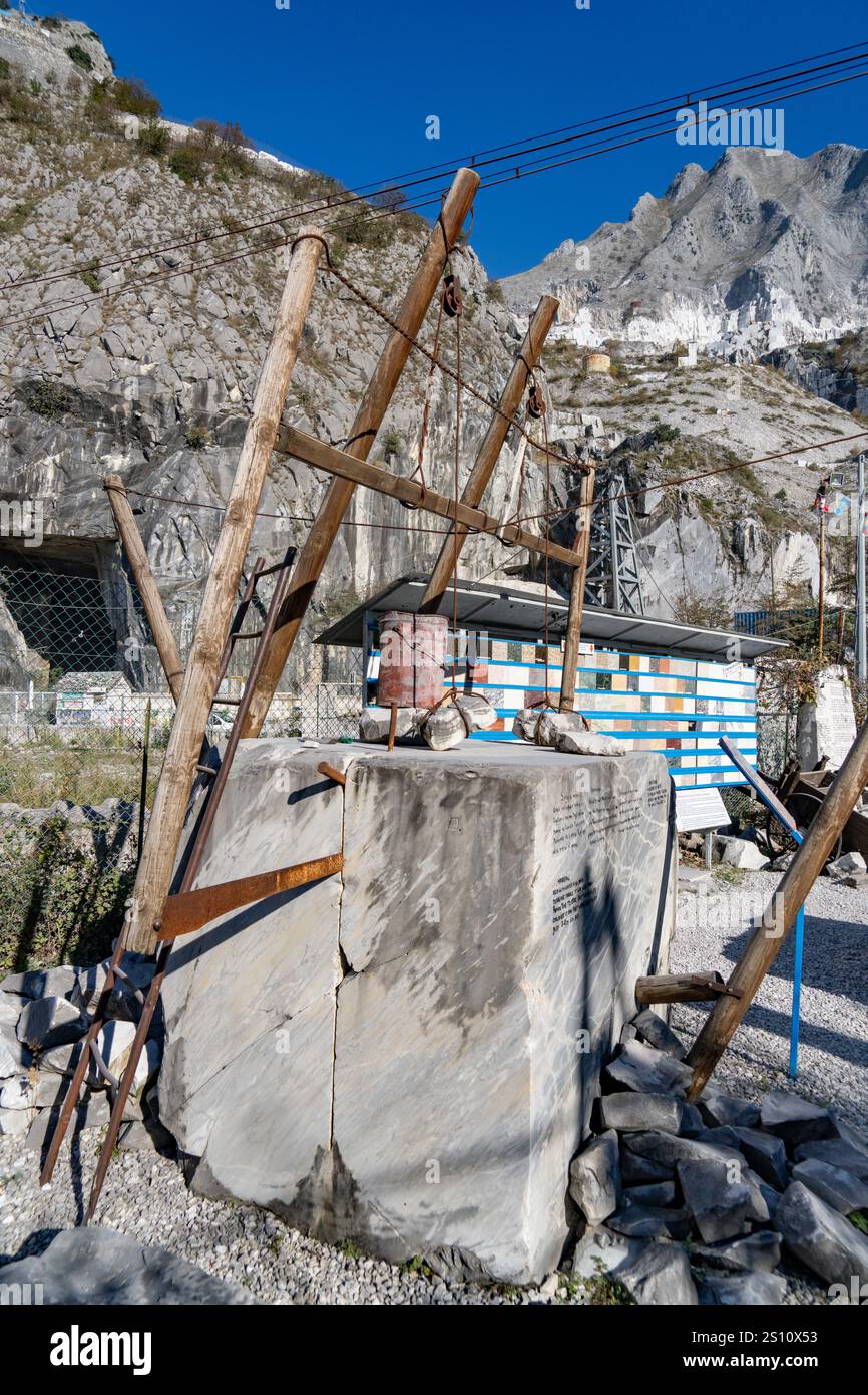 An antique wooden hand saw for cutting blocks of marble in the quarry ...