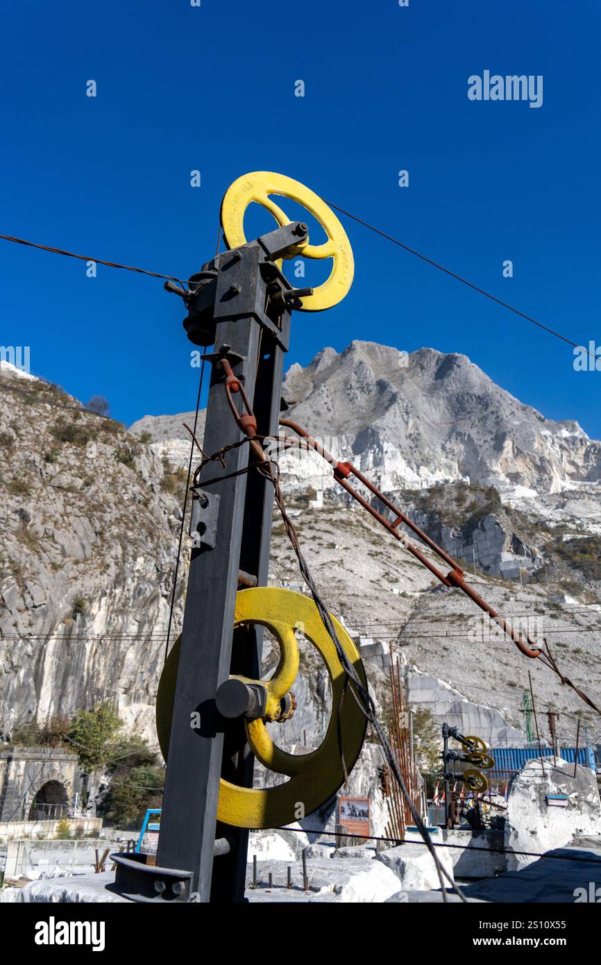 Vintage wheel & pulley system for cutting marble with diamond-coated ...