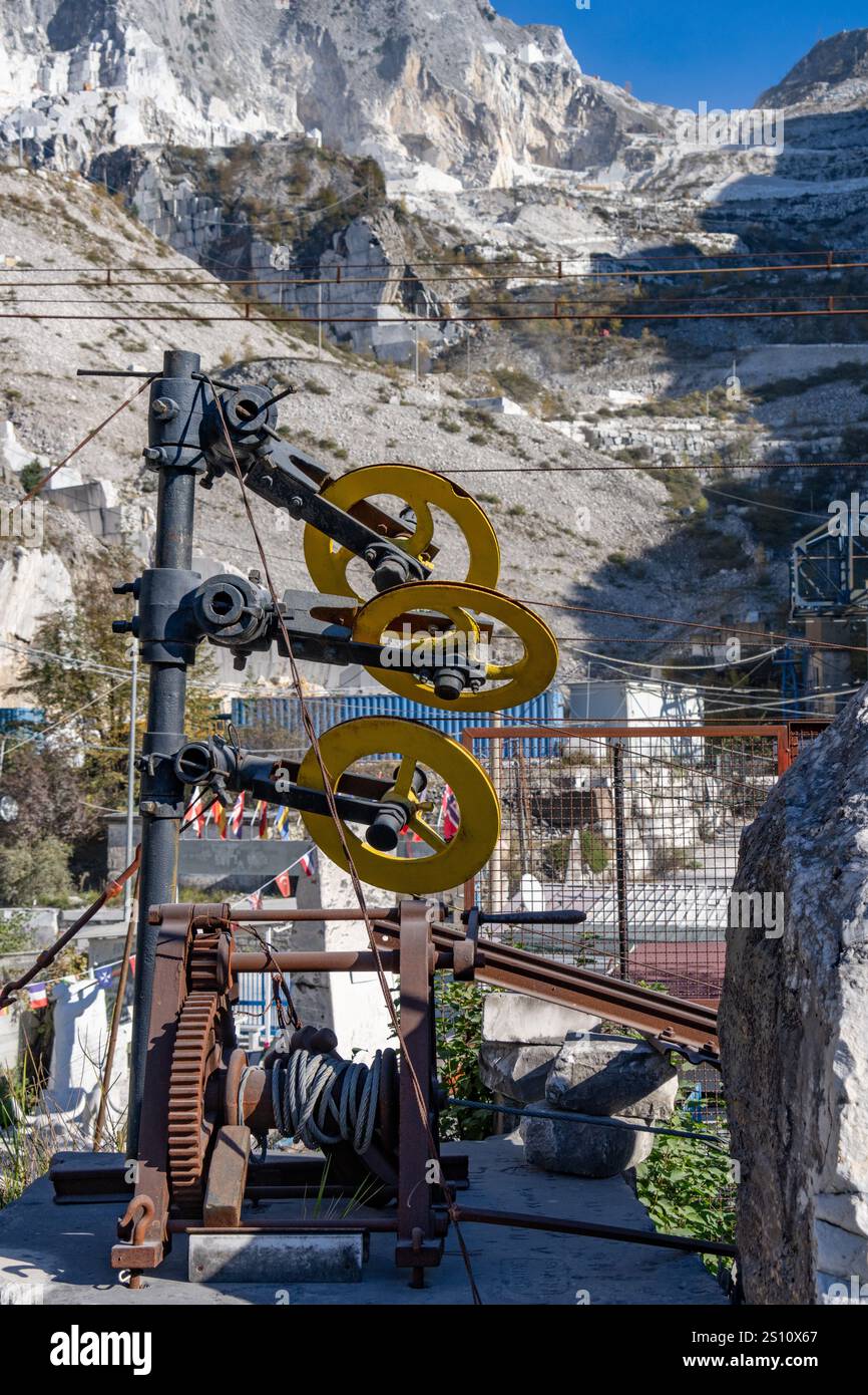 Vintage wheel & pulley system for cutting marble with diamond-coated ...