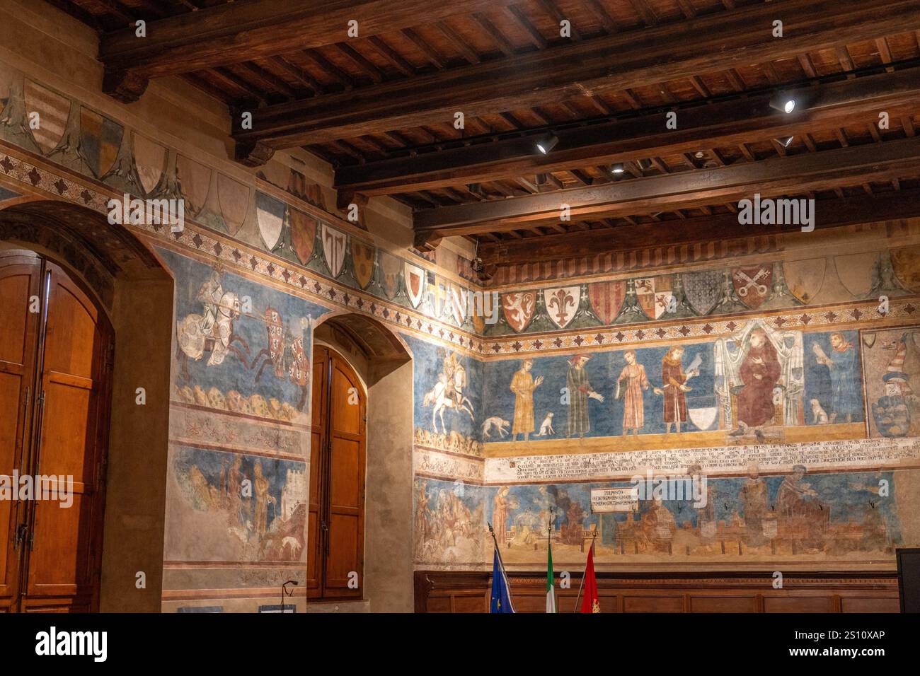 Medieval frescoes in the Sala di Dante of the 13th Century Palazzo ...