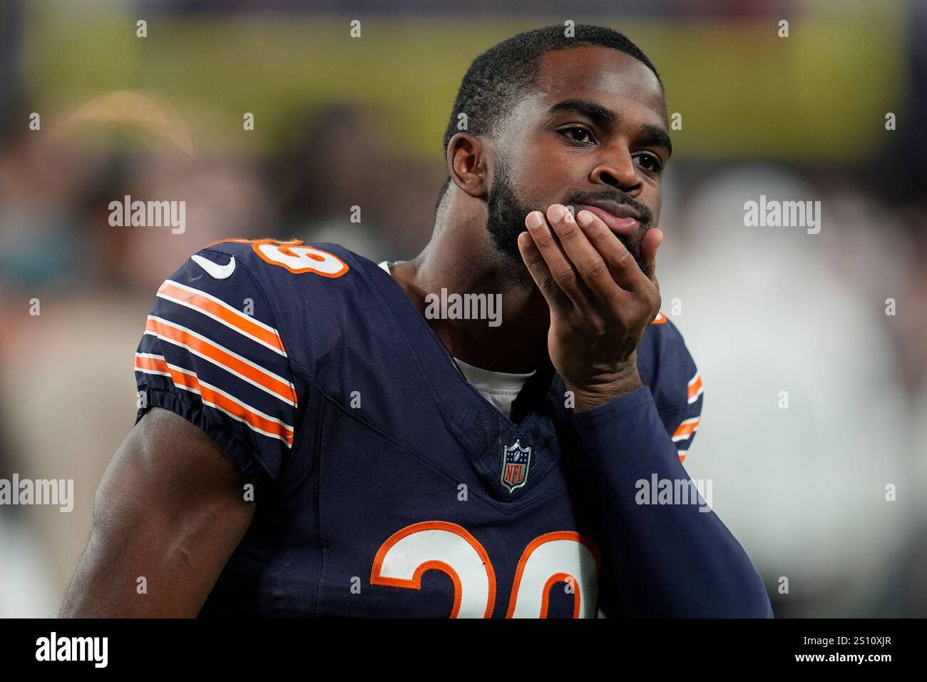Chicago Bears cornerback Josh Blackwell (39) walks off the field after ...