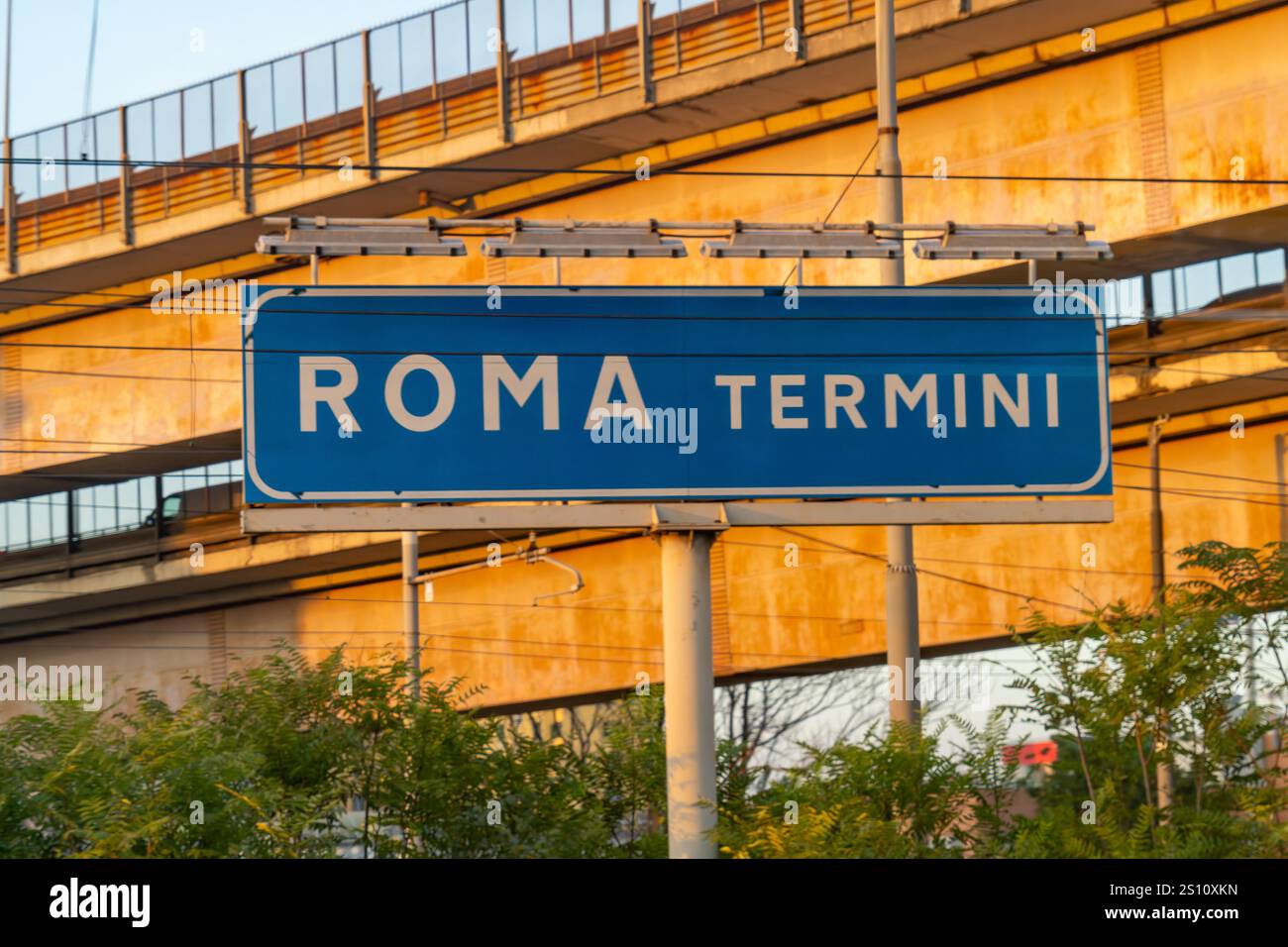 A railway sign for the Roma Termini railroad terminal, the main railway ...