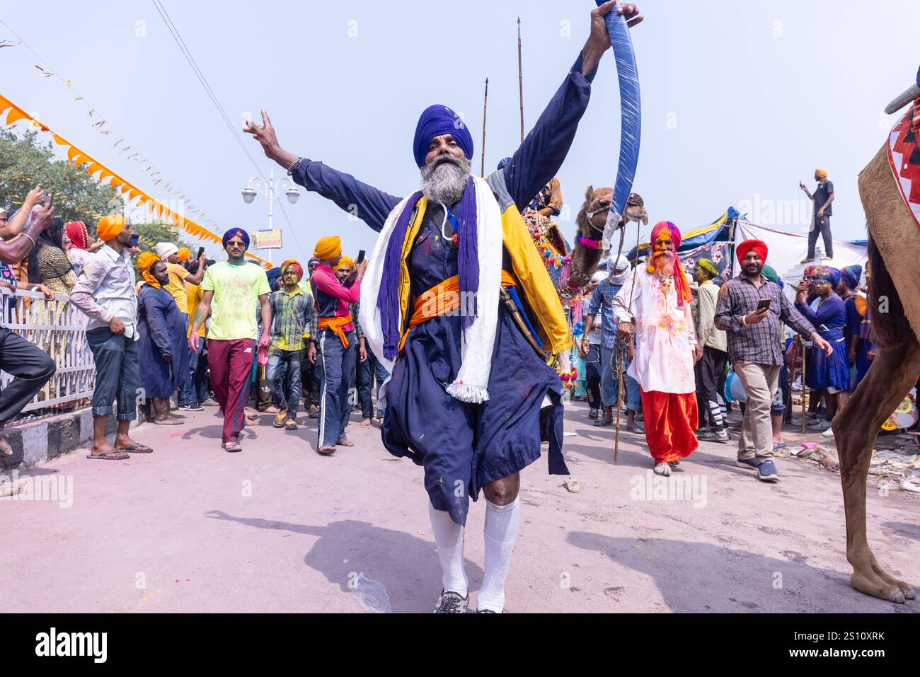 Group of sikh people (Nihang Sardar) during the celebration of Hola ...