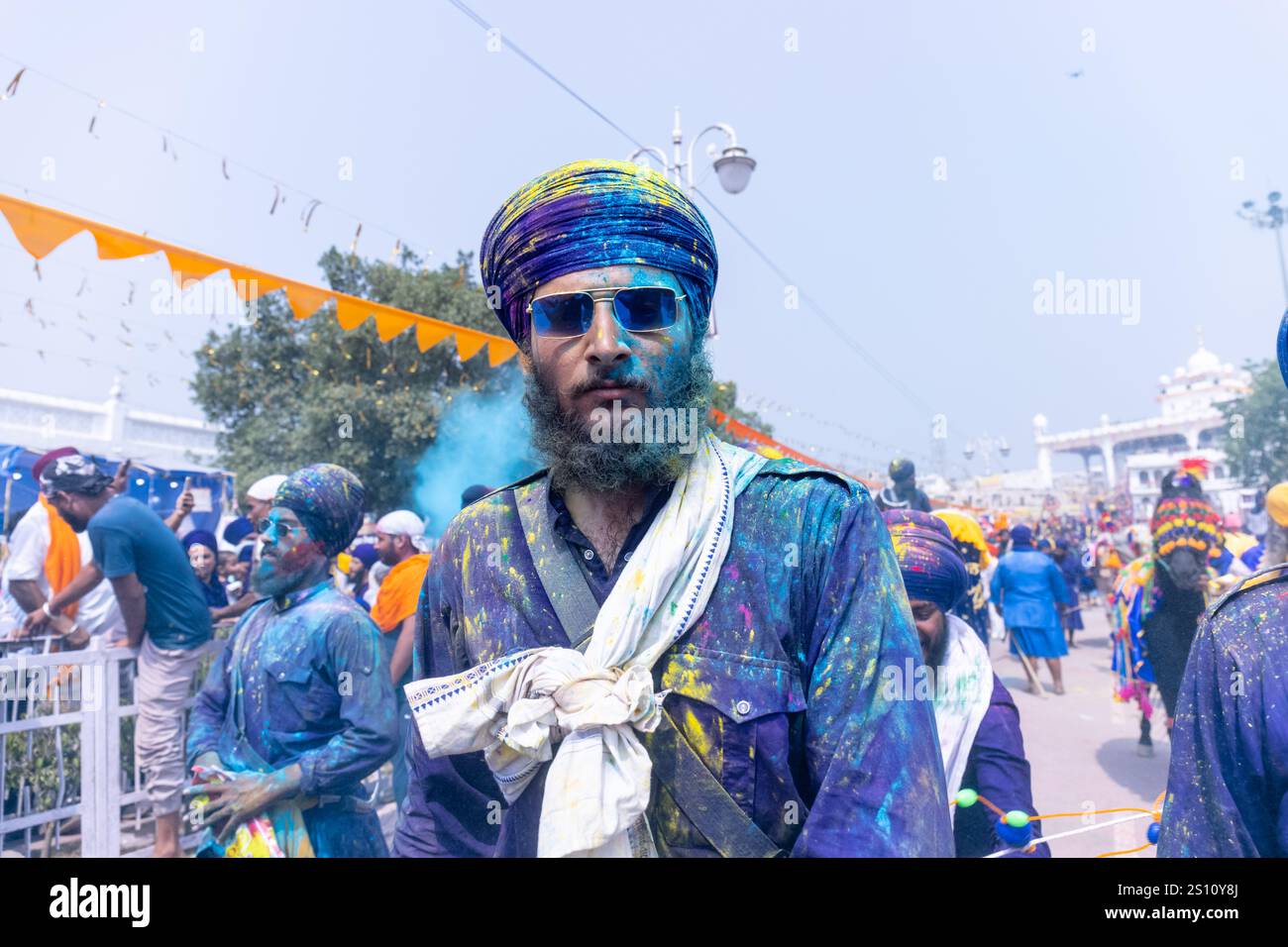 Group of sikh people (Nihang Sardar) during the celebration of Hola ...