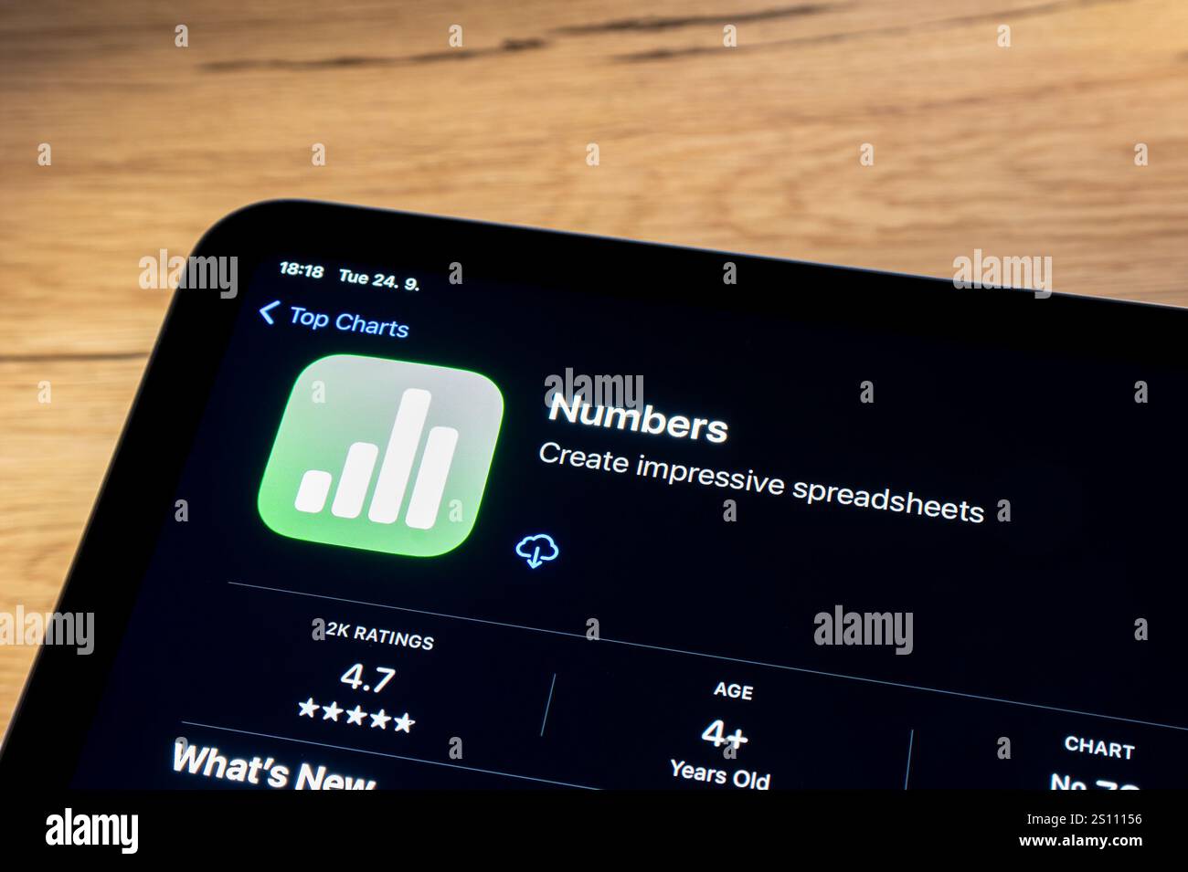 OSTRAVA, CZECHIA - SEPTEMBER 24, 2024: App store with Apple NUmbers spreadsheet office mobile ...