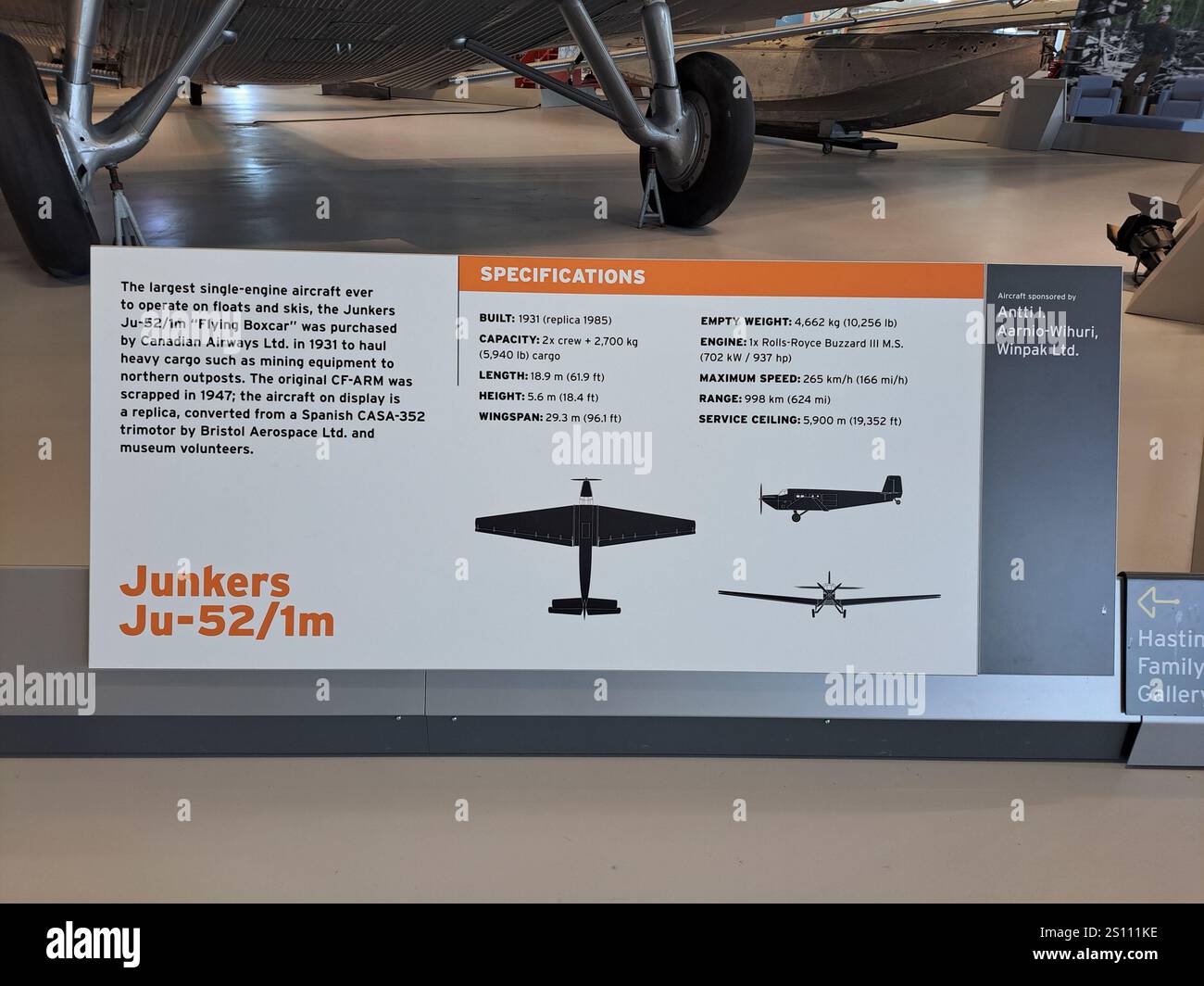 Junkers Ju-52/1m flying boxcar sign at the Royal Aviation Museum of ...