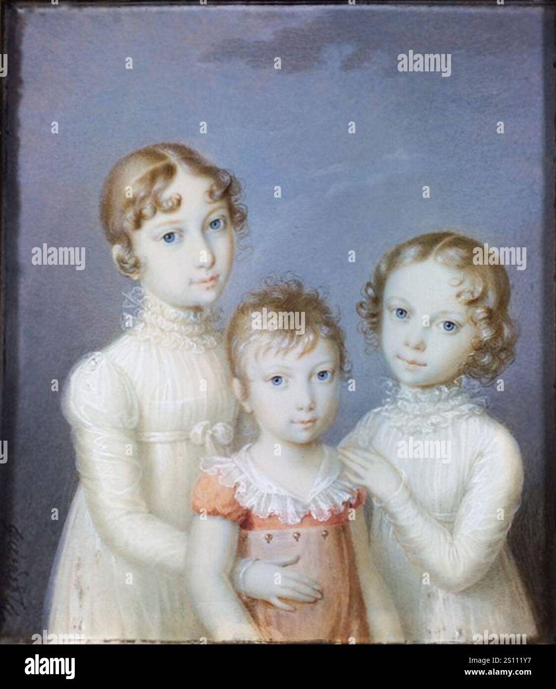 Emile Bernhard, Chevalier de Guerard - Portrait de trois enfants Stock ...