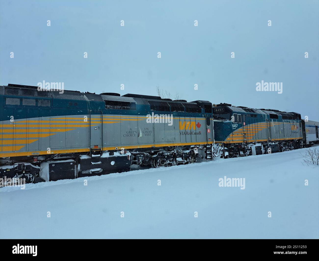 VIA Rail trains at the train station in Thompson, Manitoba, Canada ...