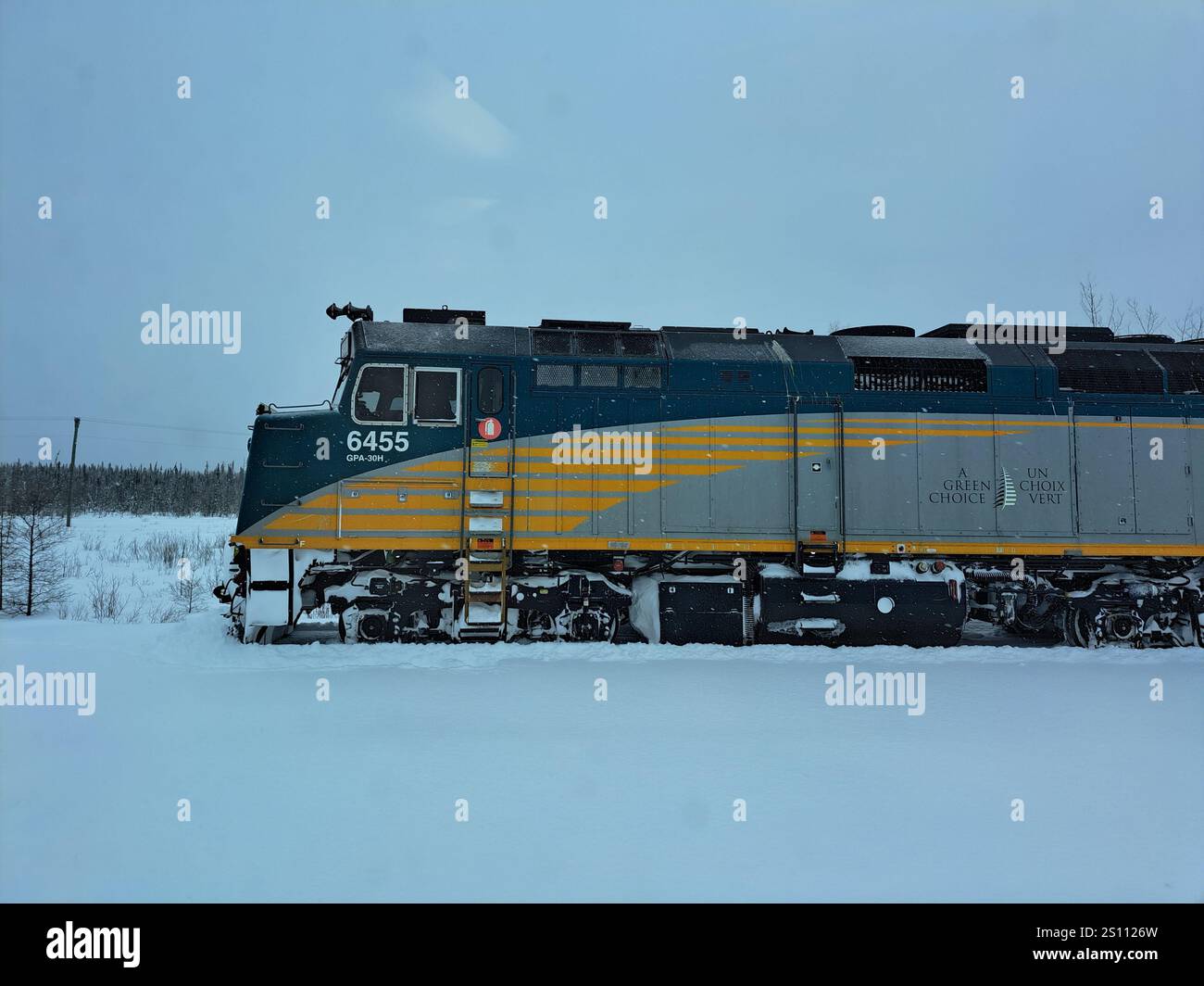 VIA Rail trains at the train station in Thompson, Manitoba, Canada ...