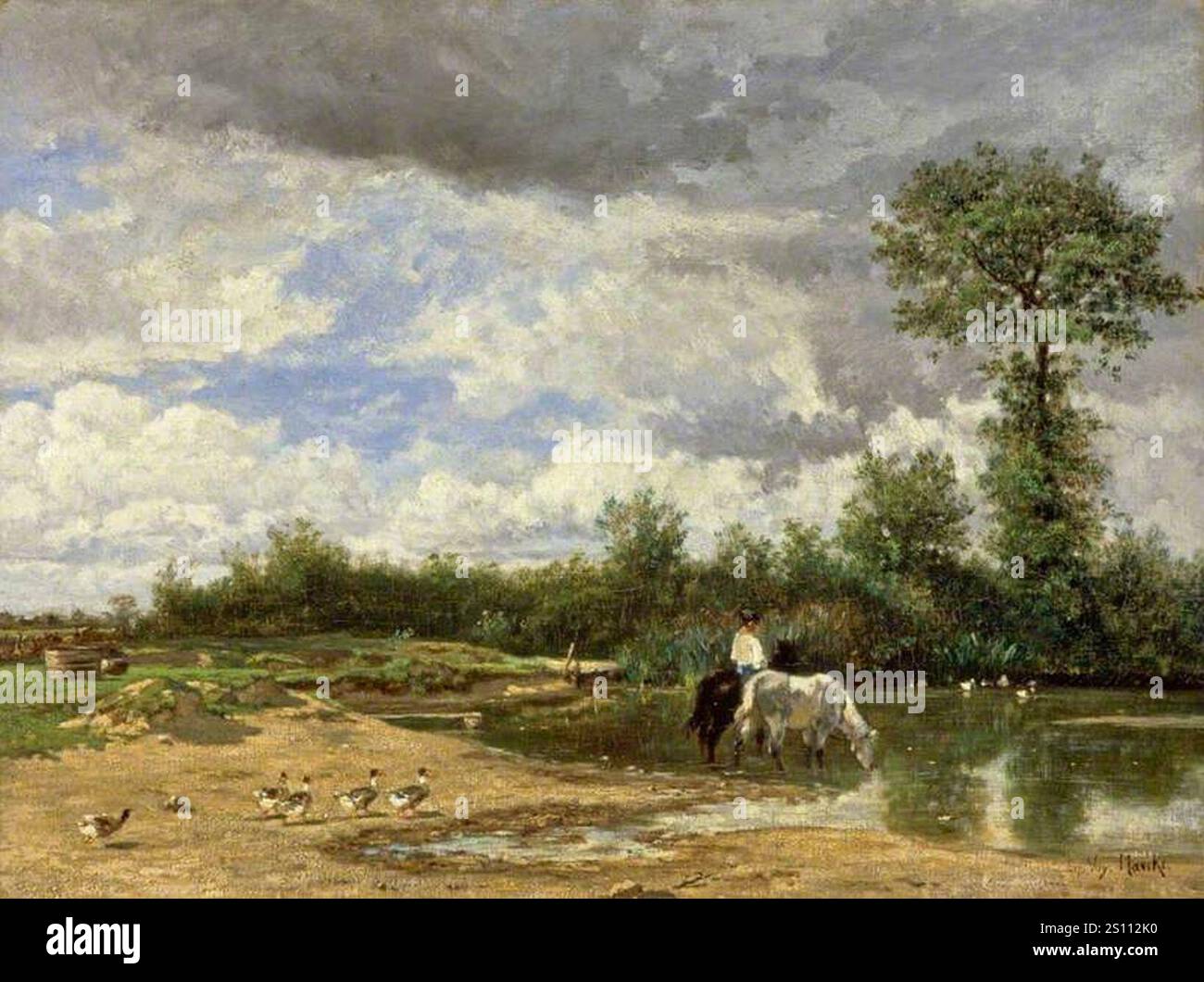 Emile van Marcke de Lummen (1827-1890) - The Pond on the Common Stock Photo - Alamy