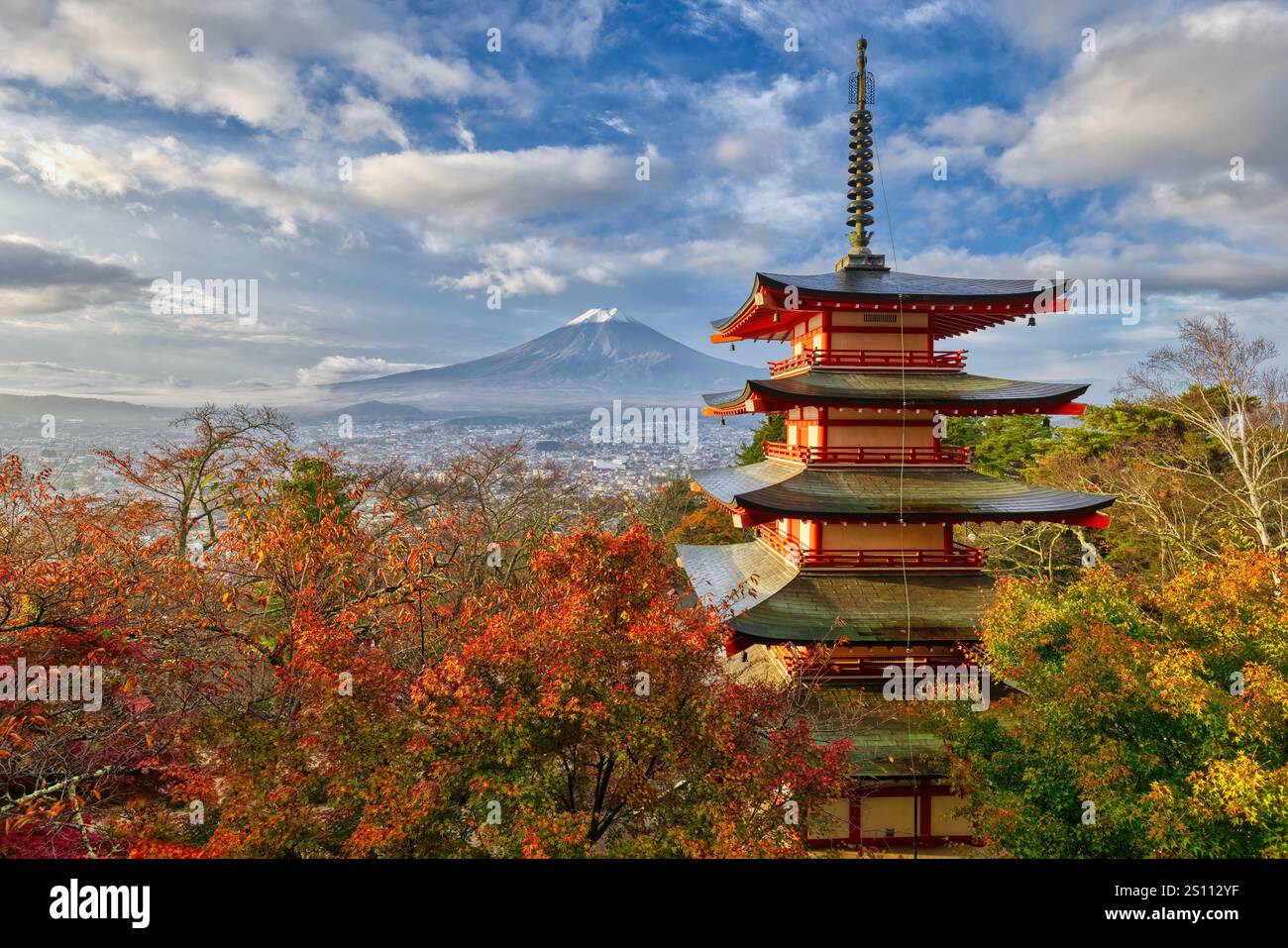 Japan - Fuji 21 November 2024: Chureito Pagoda with a view of Mount ...